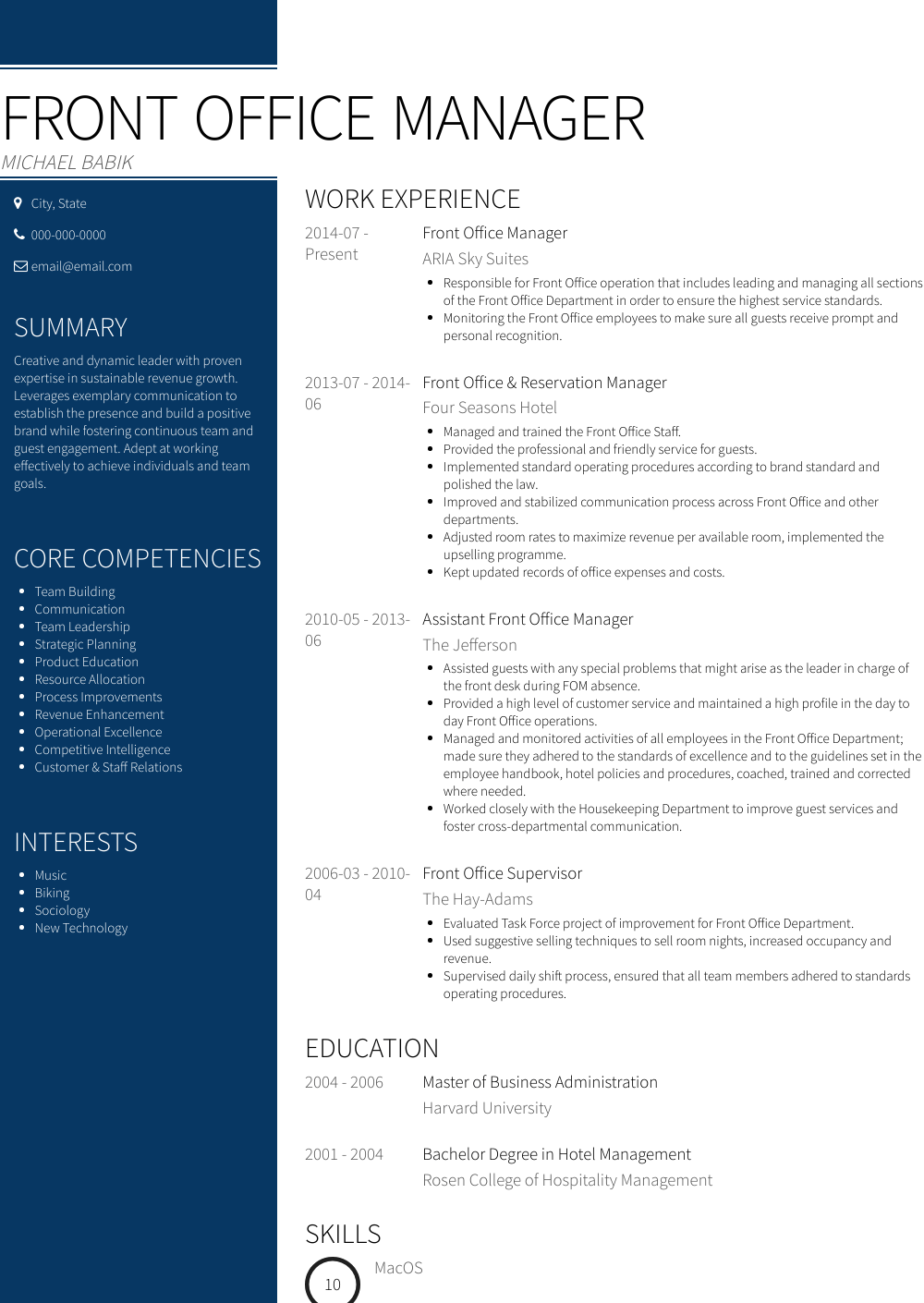 Free Real Professional Resume Samples VisualCV