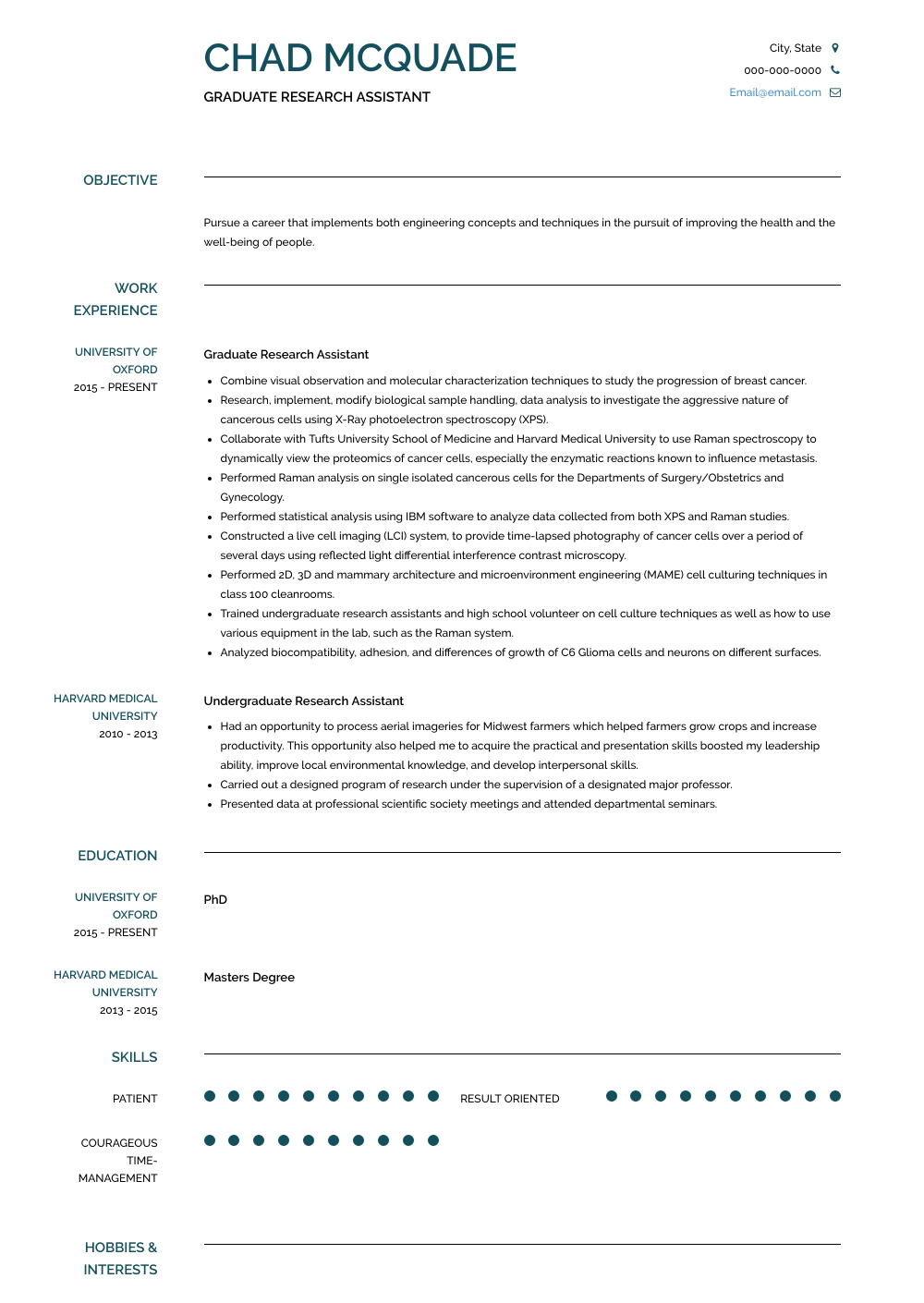 Graduate Student Resume Samples And Templates VisualCV