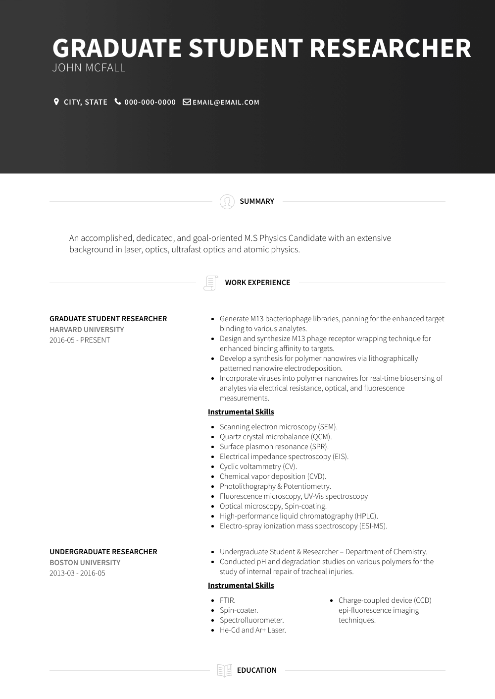 Graduate Student Resume Samples And Templates VisualCV