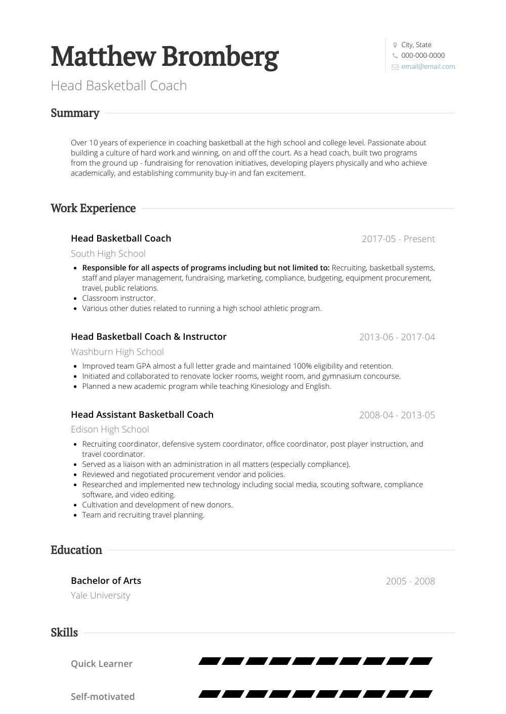 Head Coach Resume Samples And Templates VisualCV