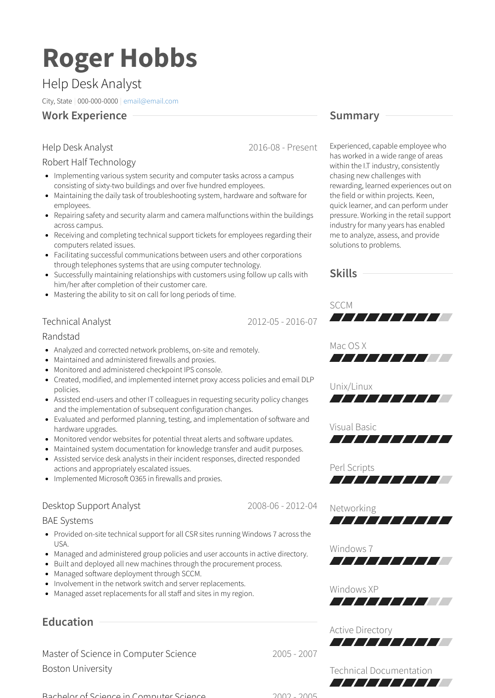 Help Desk Support Analyst Resume Sample