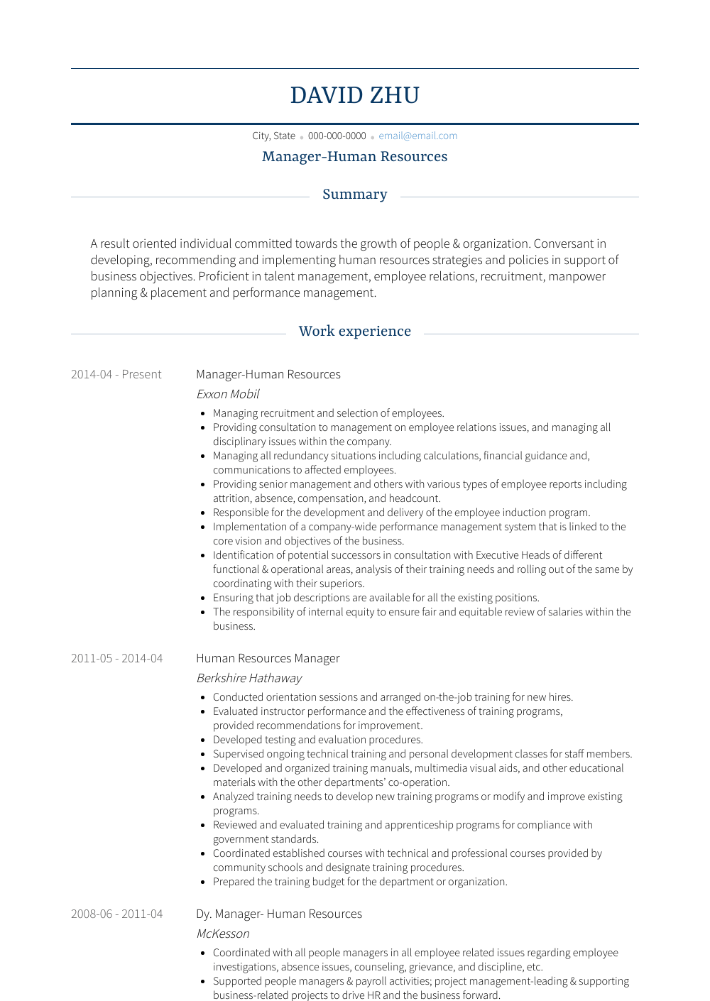 Human Resources Resume Samples And Templates VisualCV