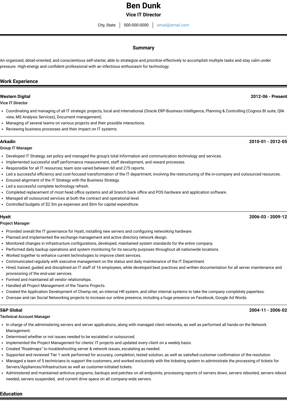 It Director - Resume Samples and Templates | VisualCV