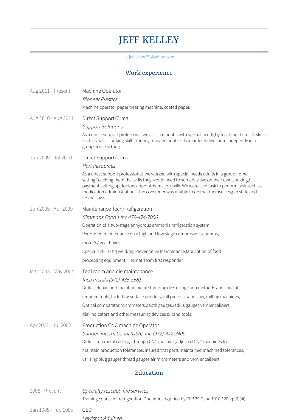 Machine Operator - Resume Samples and Templates | VisualCV