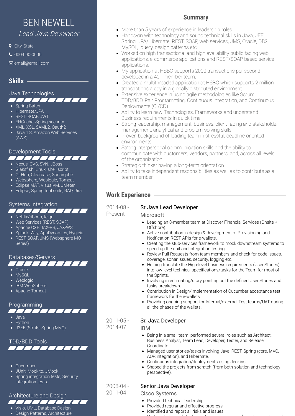 Lead Developer - Resume Samples and Templates | VisualCV
