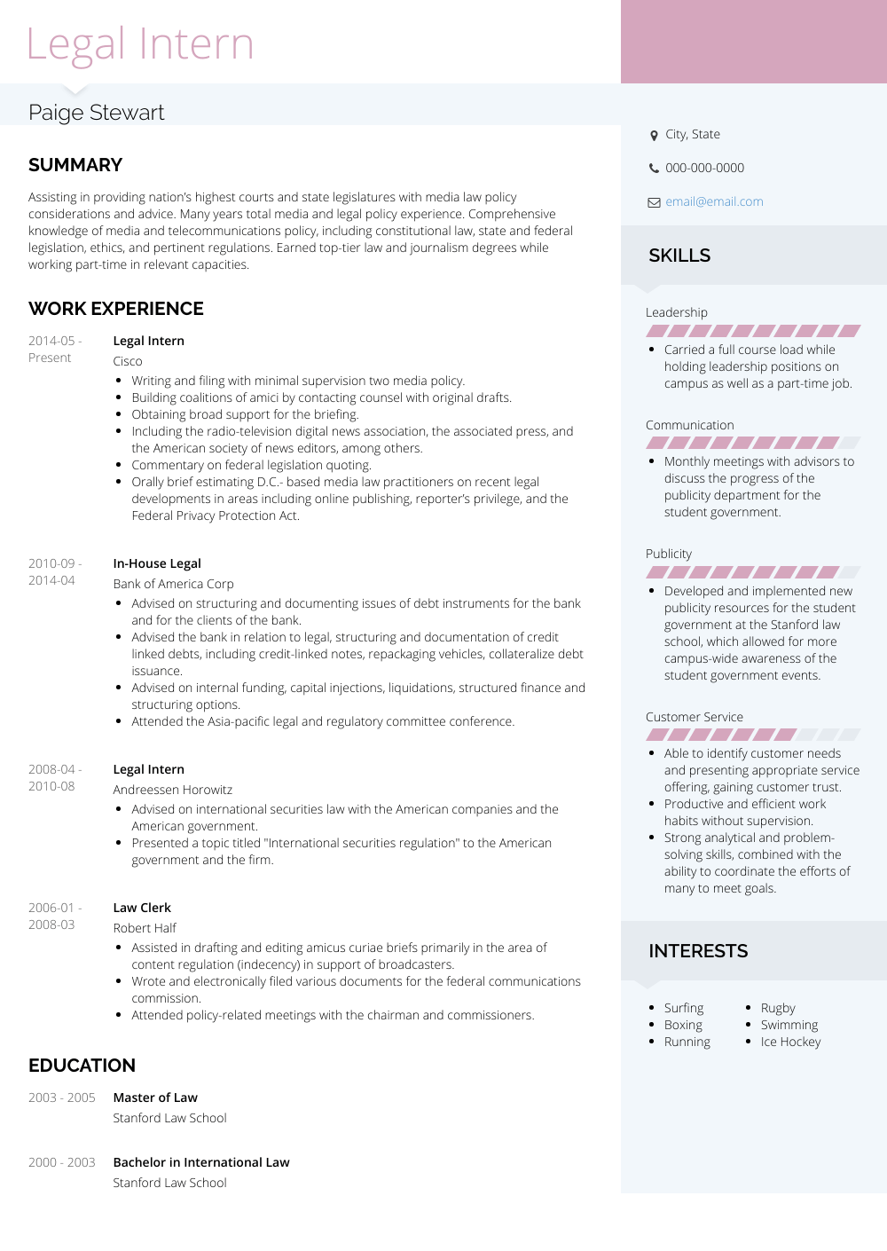Legal Intern Resume Samples And Templates VisualCV
