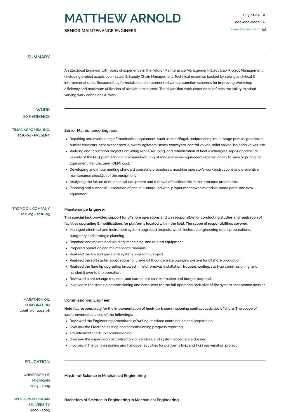 Maintenance Engineer Resume Samples And Templates VisualCV