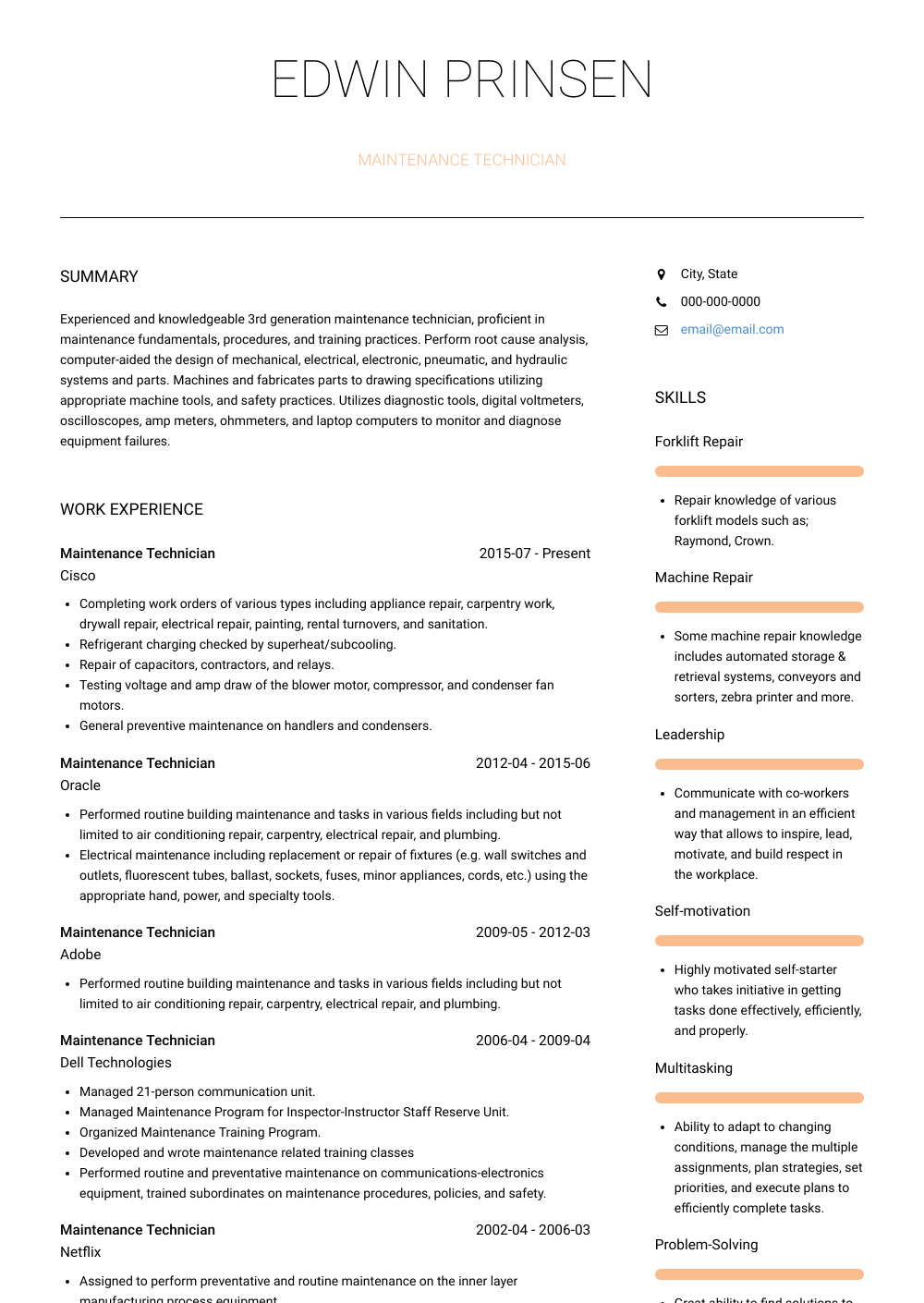 Maintenance Technician Resume Samples And Templates VisualCV