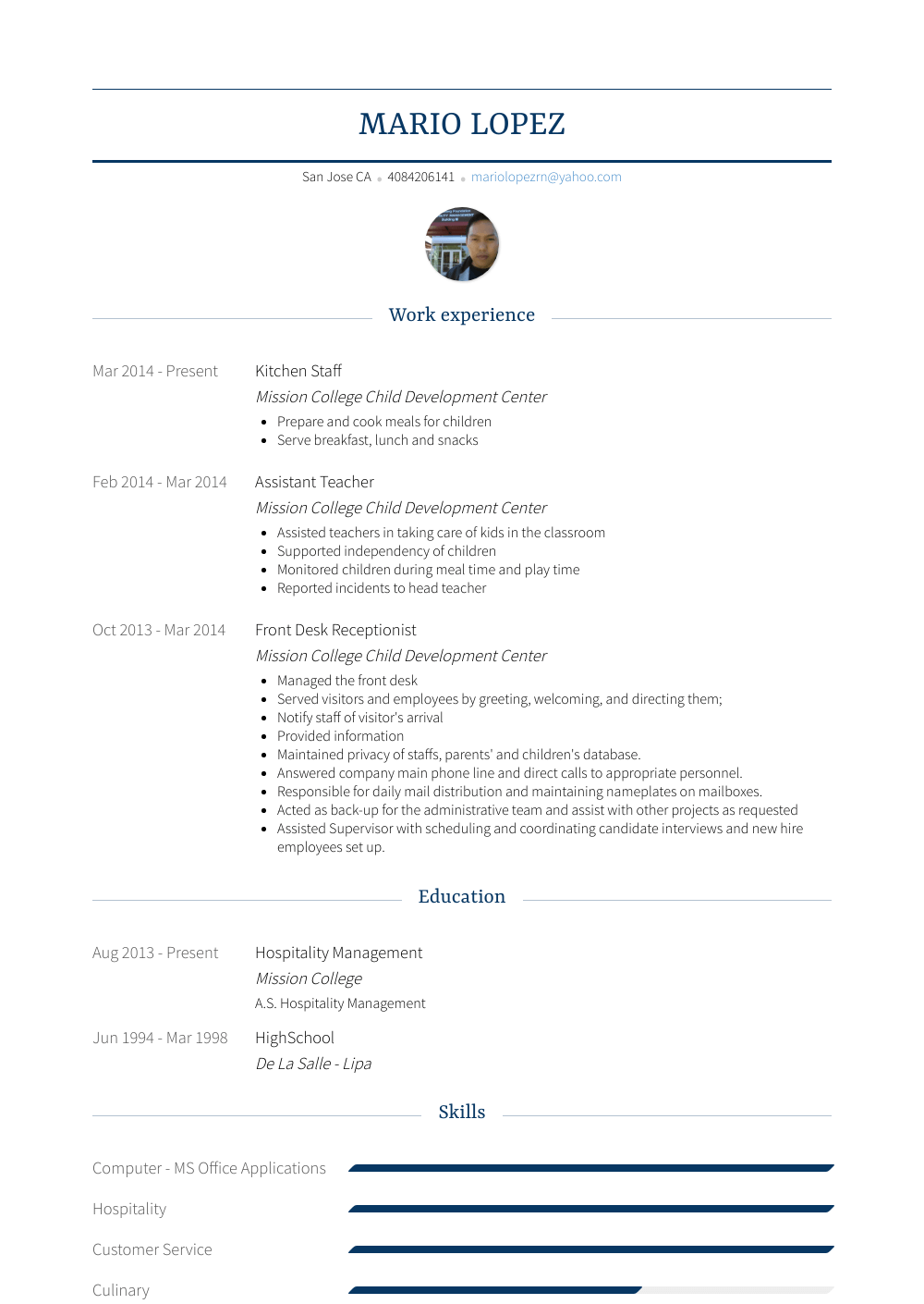 Kitchen Staff Resume Samples And Templates VisualCV
