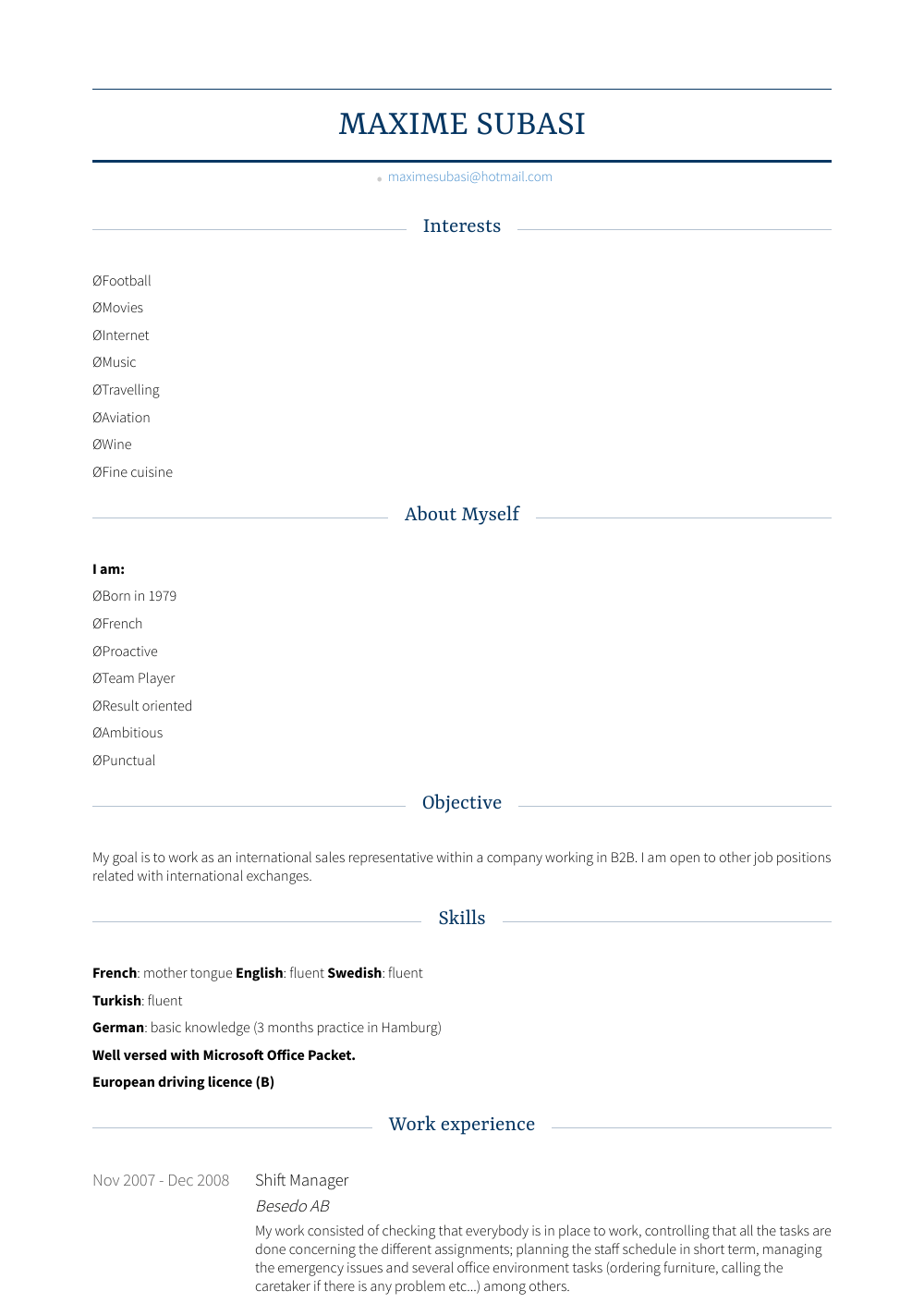 Shift Manager - Resume Samples and Templates | VisualCV