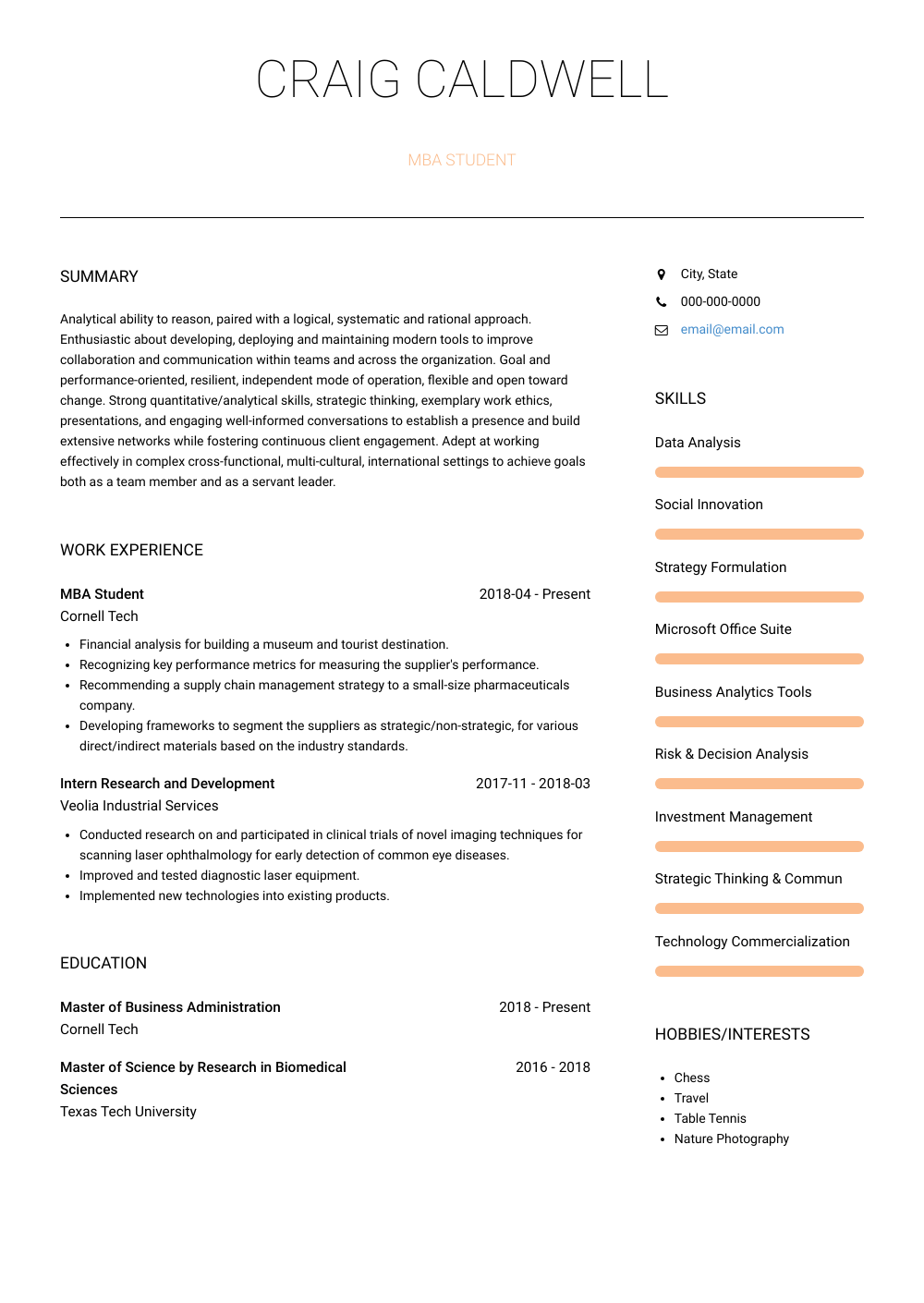 Mba Student Resume Samples And Templates VisualCV