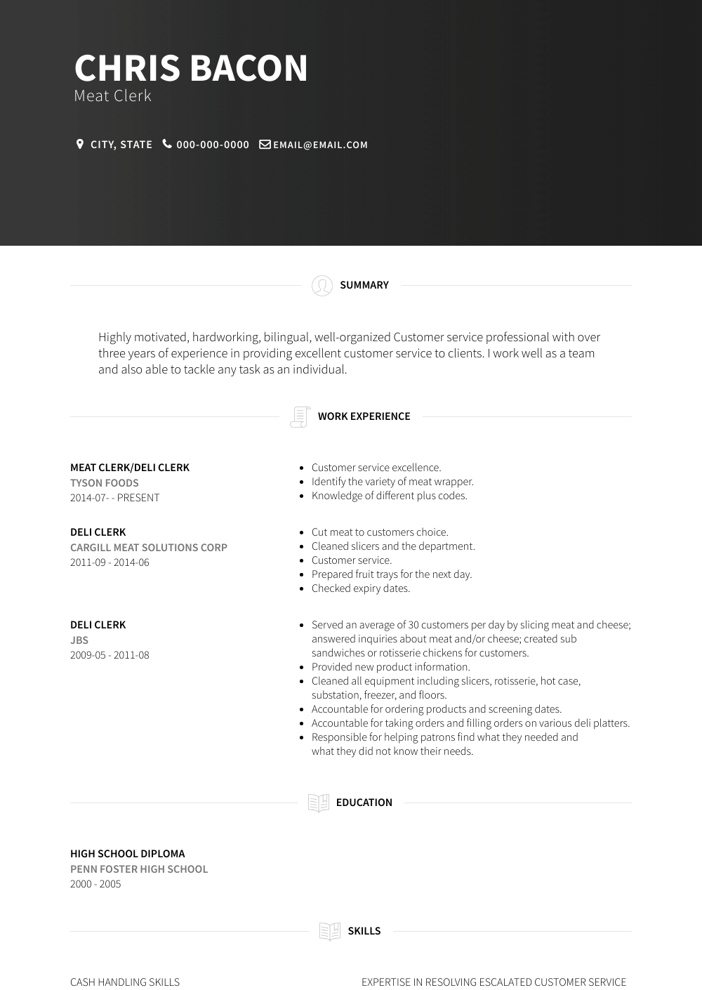 Meat Clerk Resume Samples: #1 Resource for Templates & Skills | VisualCV