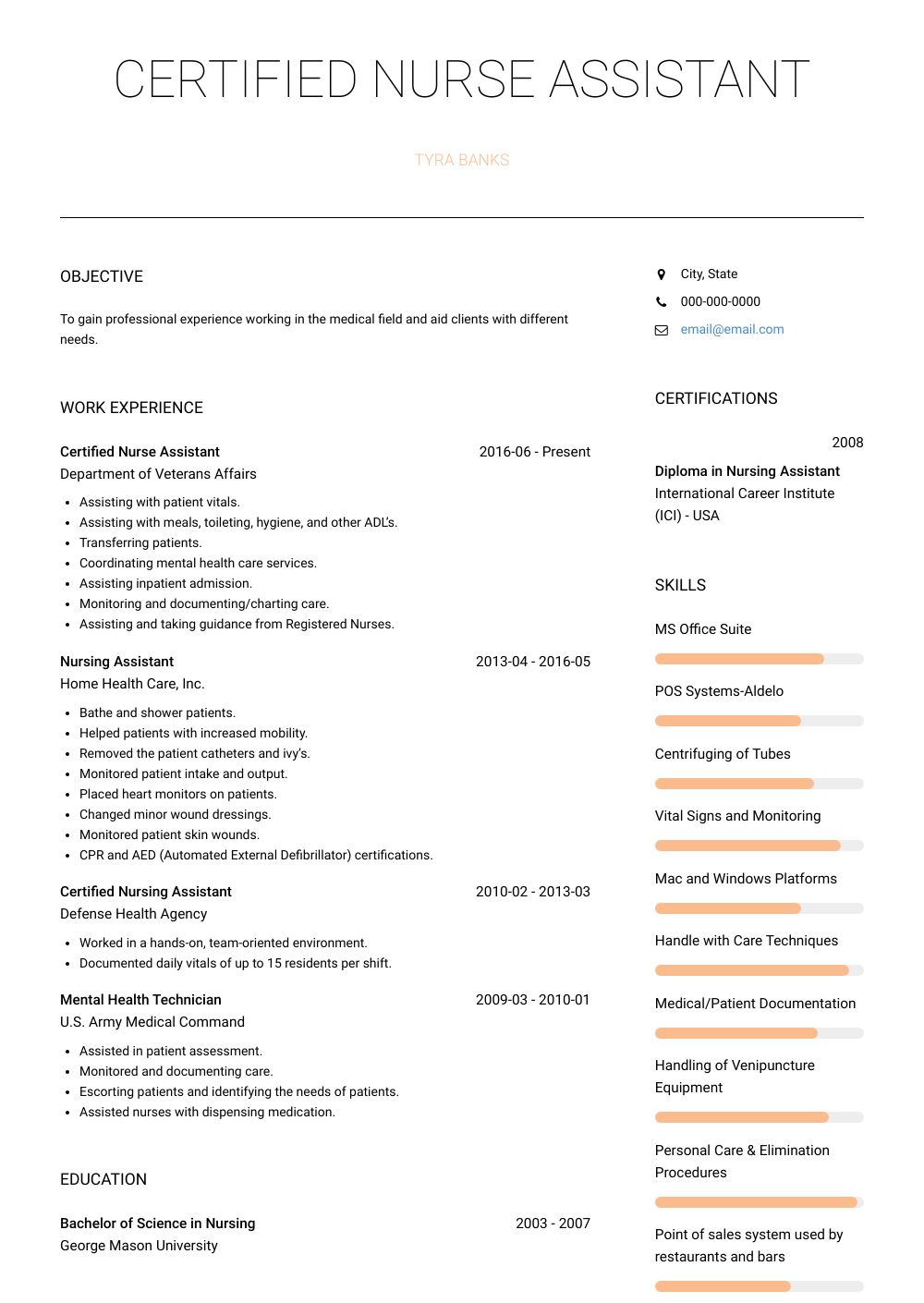 Nursing Assistant Resume Samples And Templates VisualCV