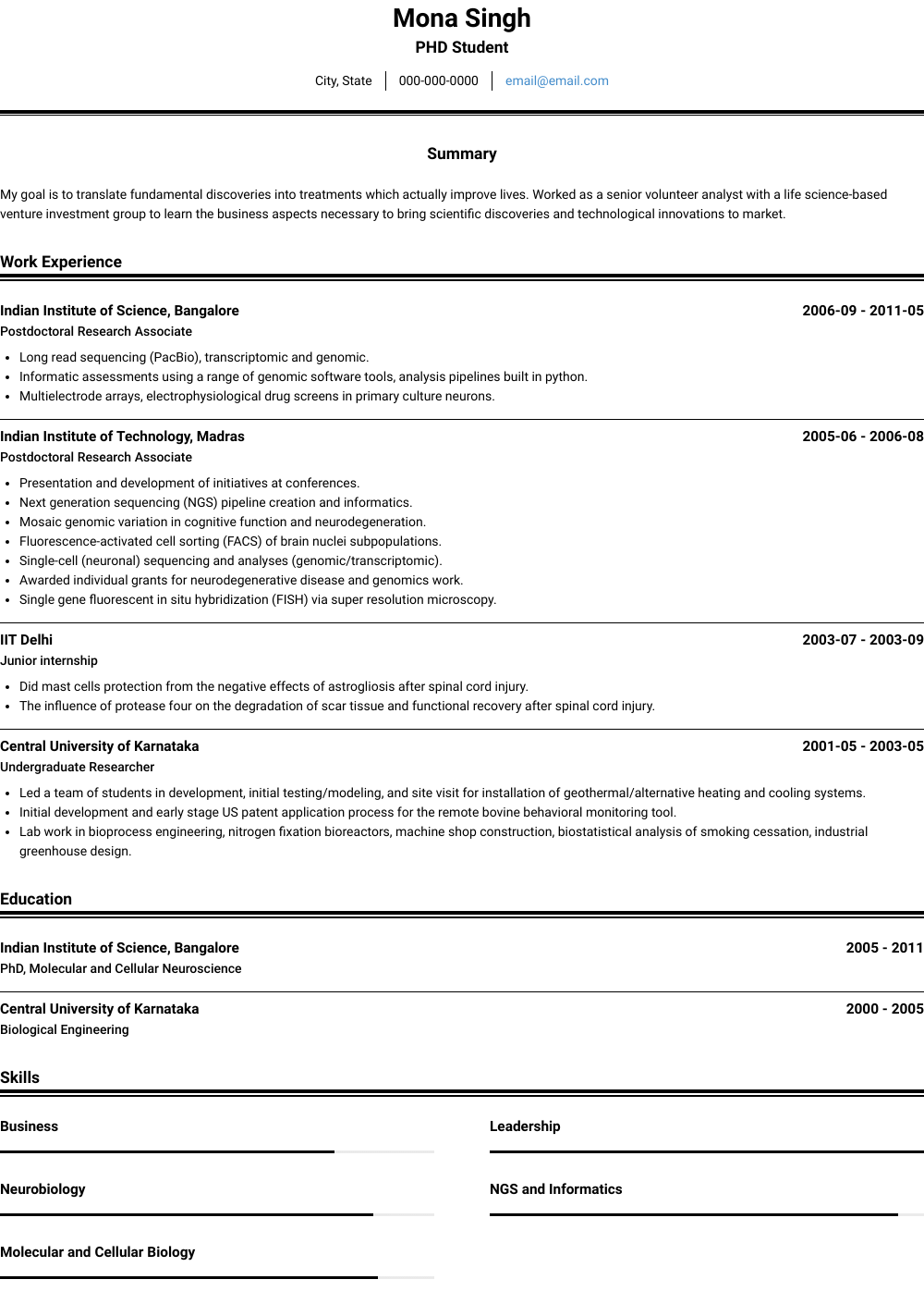 Phd Student Resume Samples And Templates VisualCV