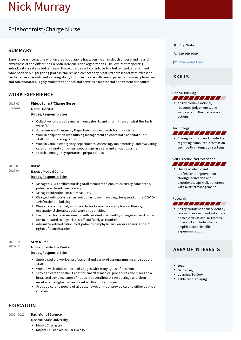 Phlebotomist Resume Samples And Templates VisualCV