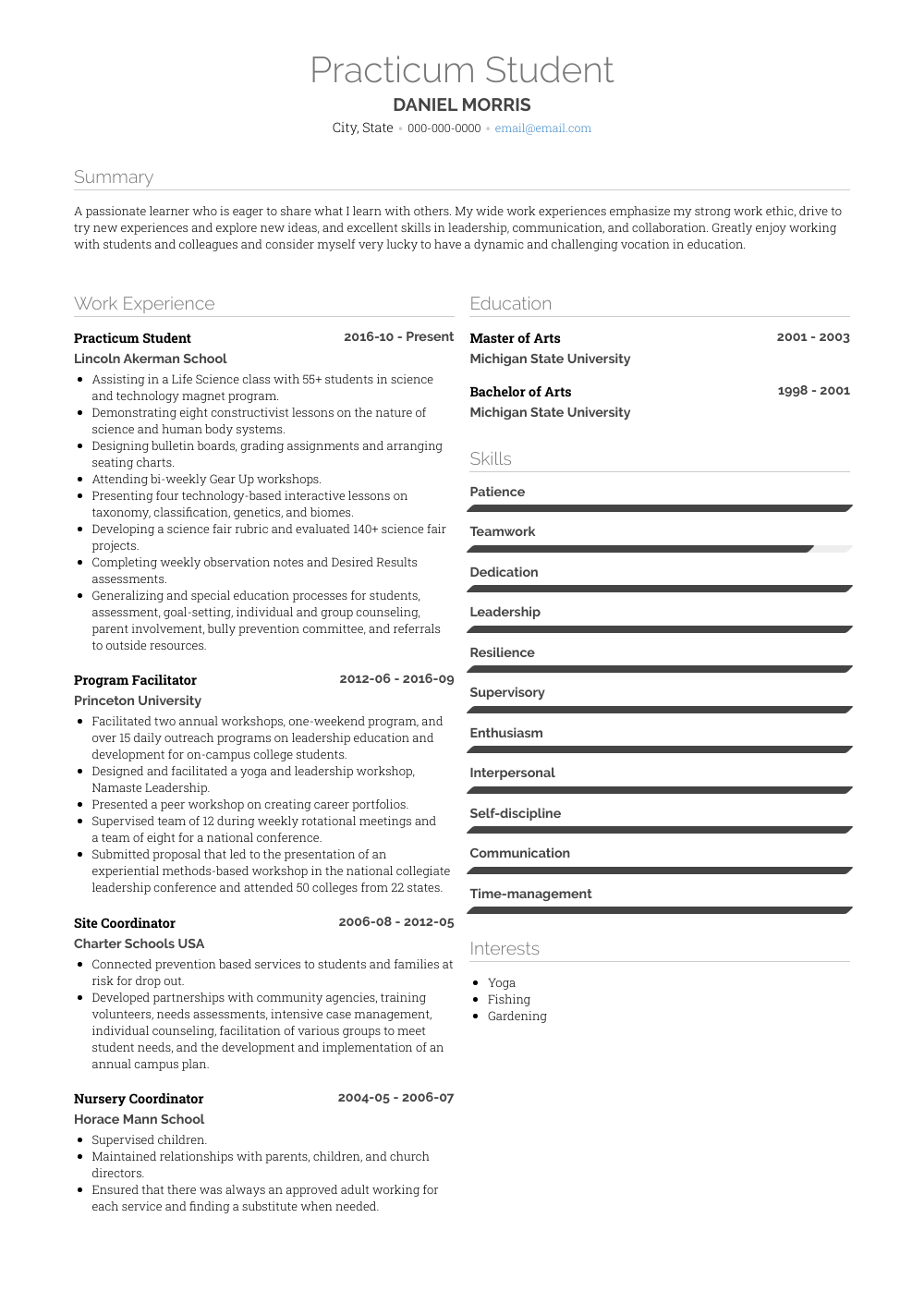 Cv Samples For Students Master Of Template Document