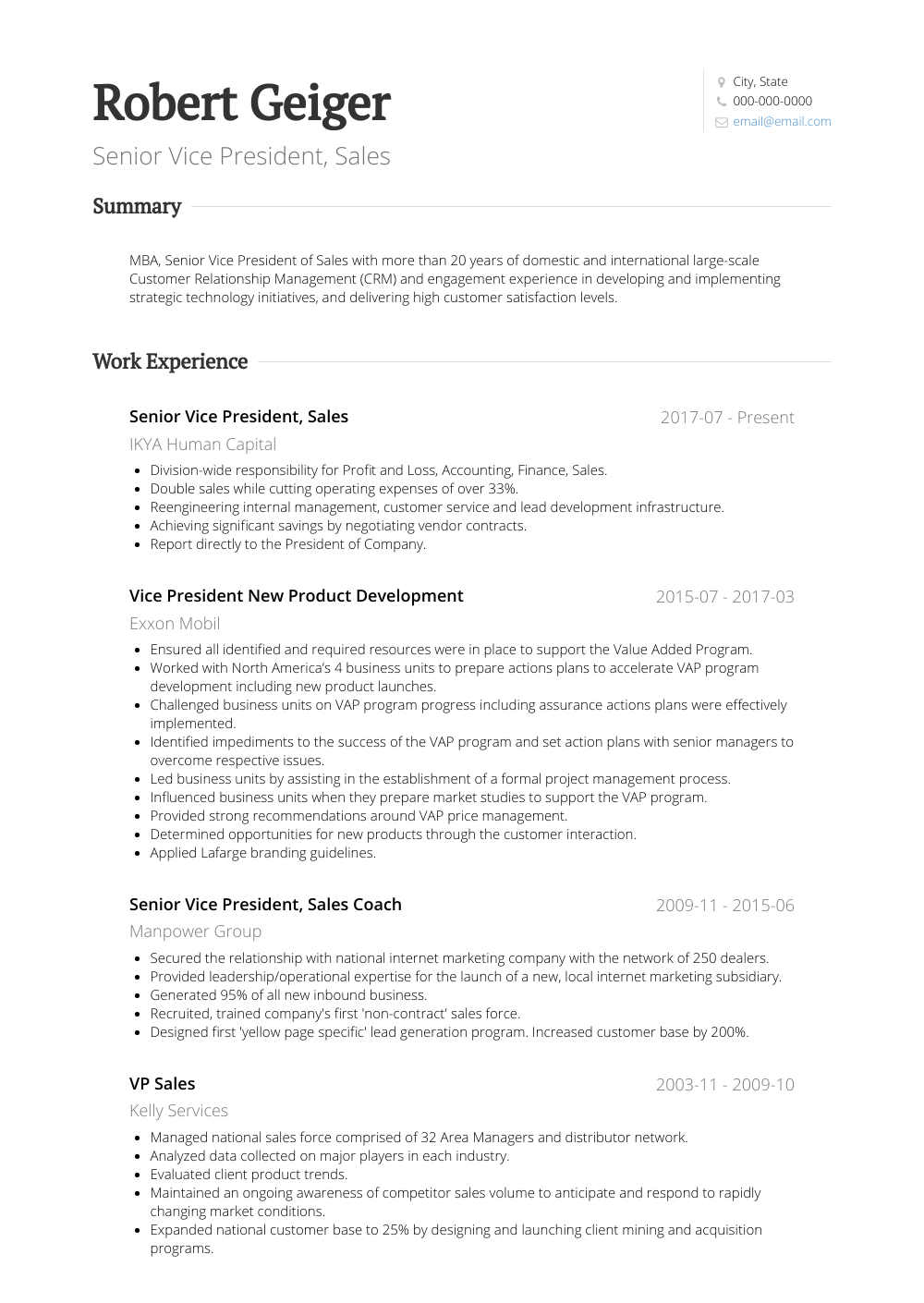 President - Resume Samples and Templates | VisualCV