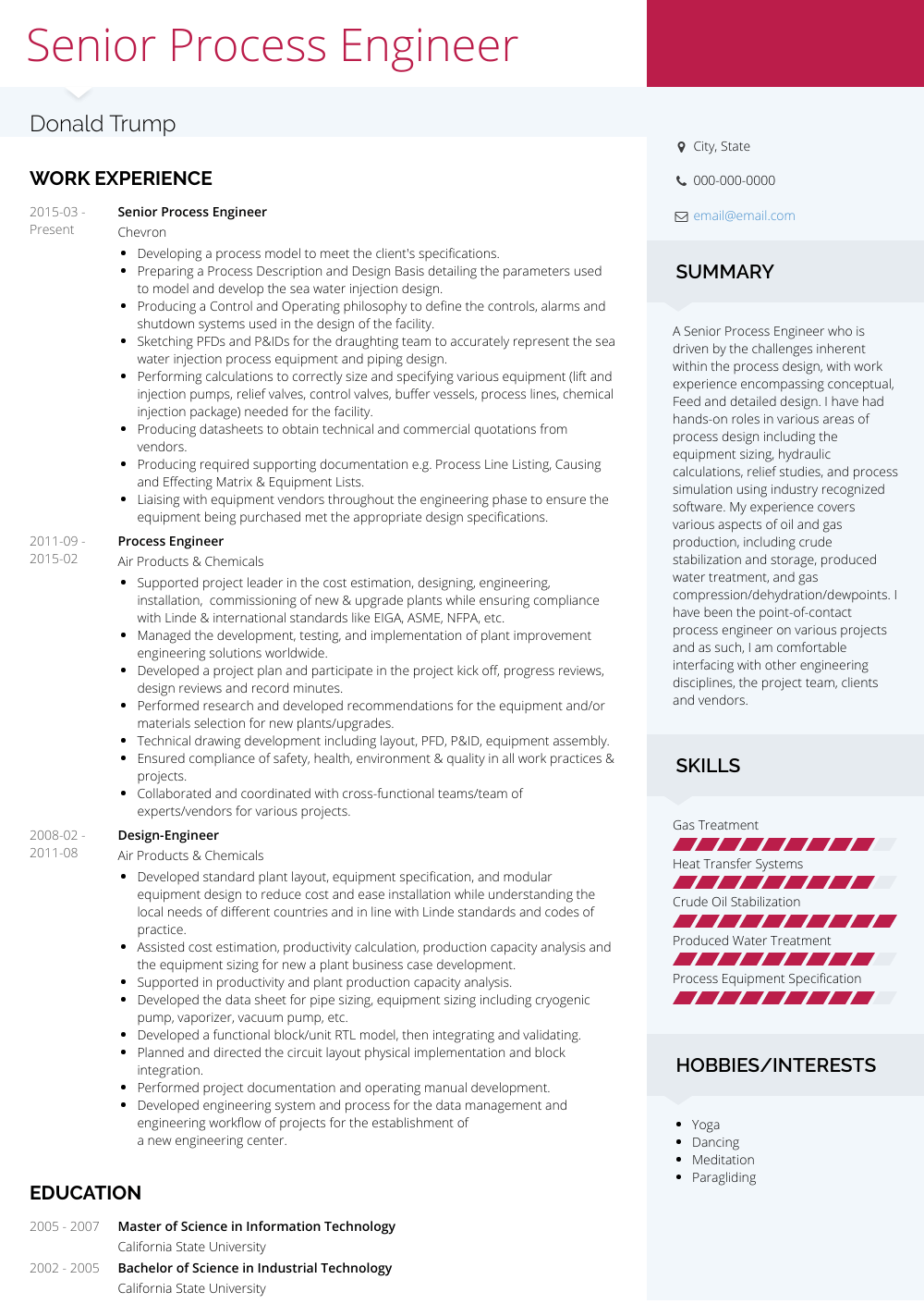 Process Engineer Resume Samples 1 Resource For Templates Skills 