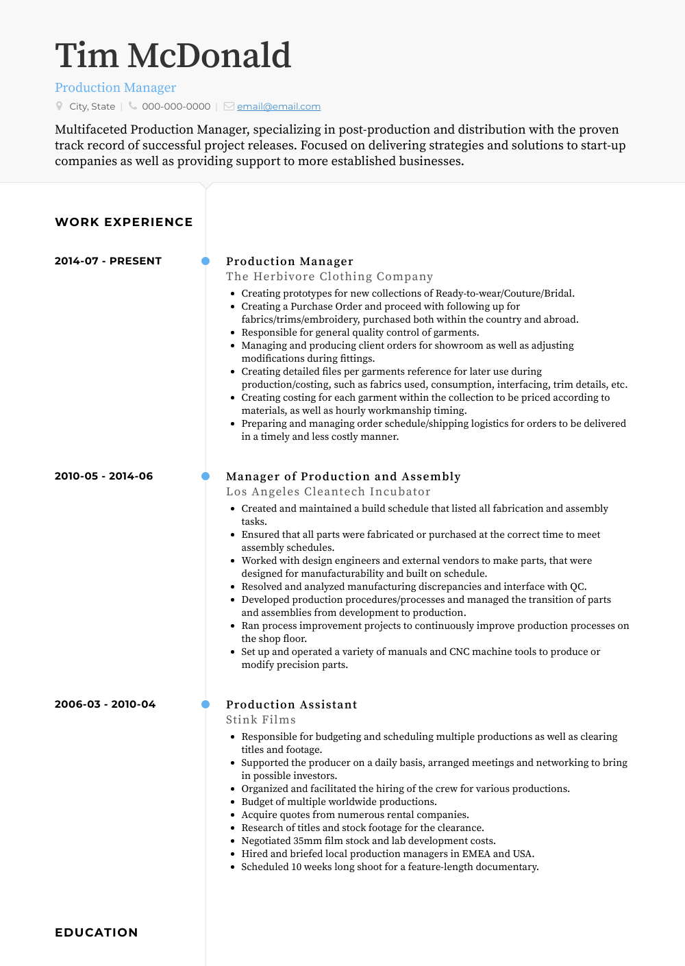 Production Manager Resume Samples And Templates VisualCV