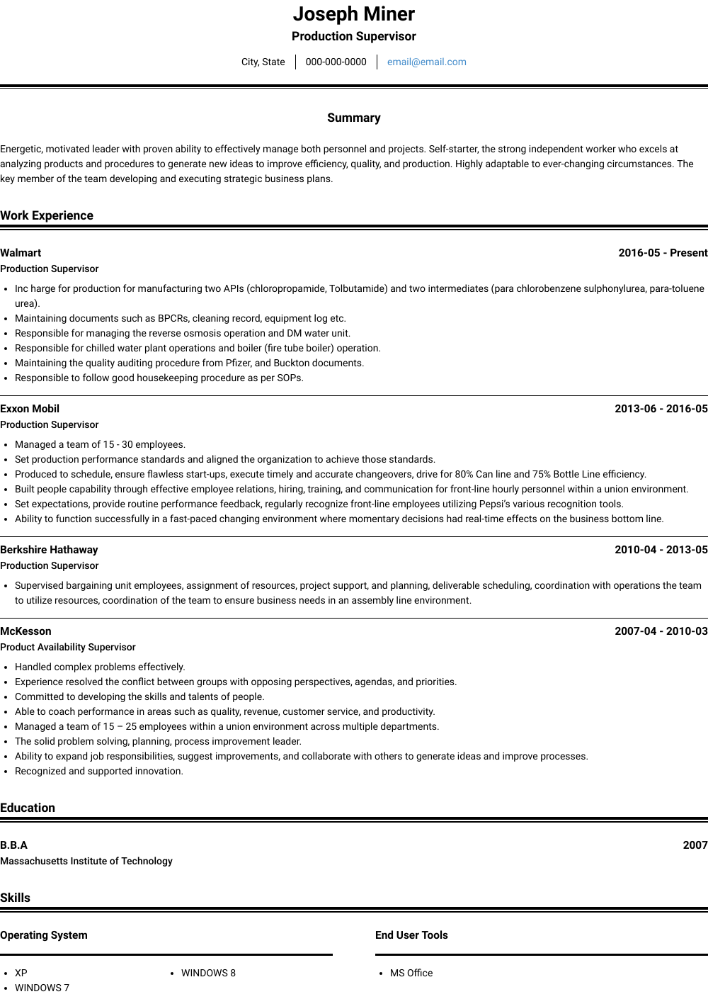 Cv For Production Manager Manufacturing Resume Template 26 Free 