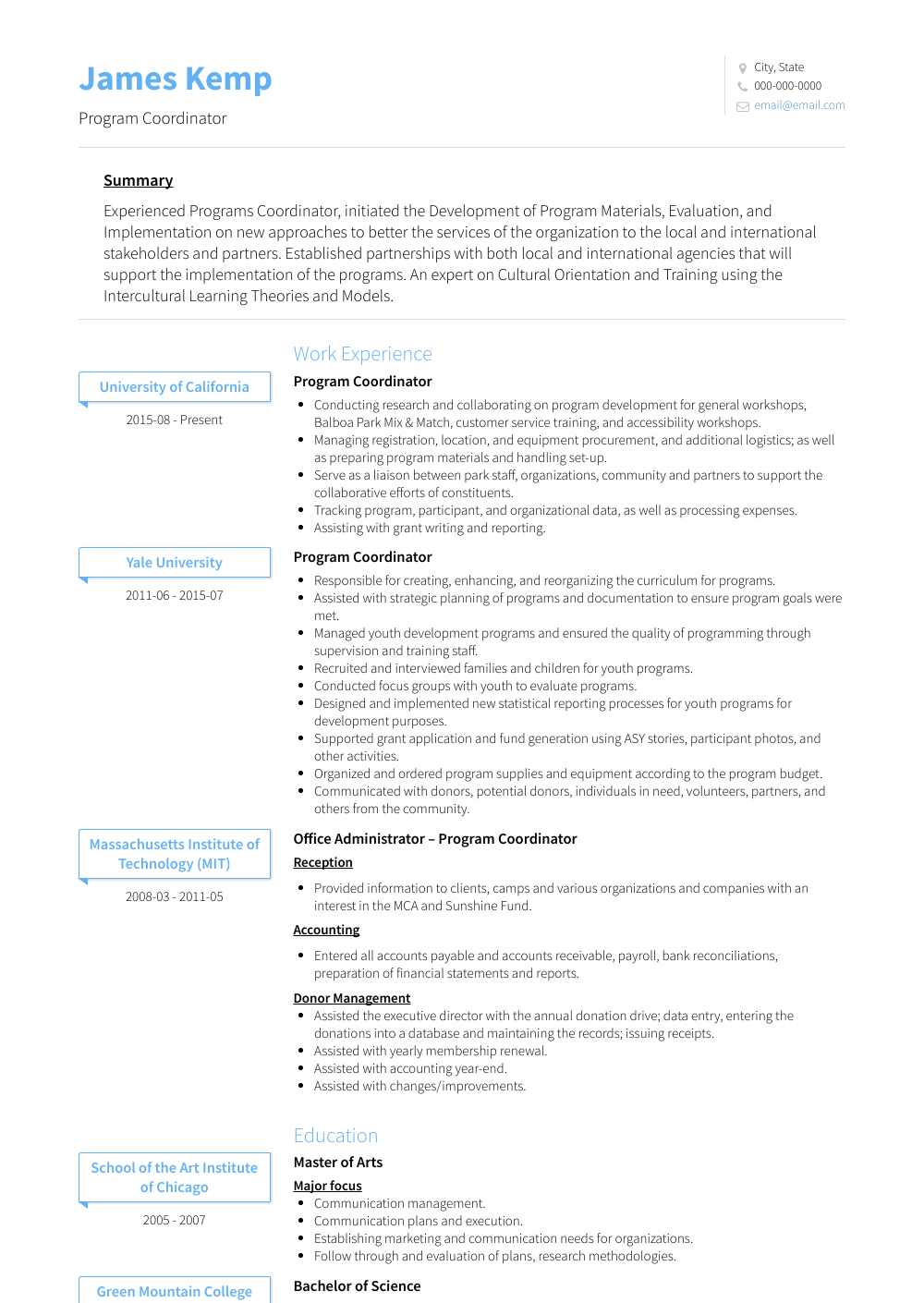 Program Coordinator Resume Samples And Templates VisualCV