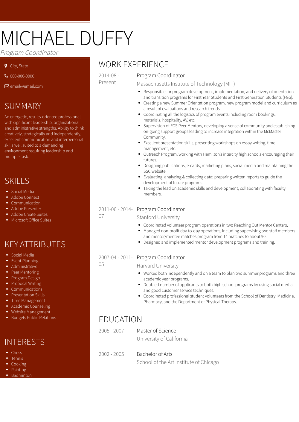 Program Coordinator Resume Samples And Templates VisualCV