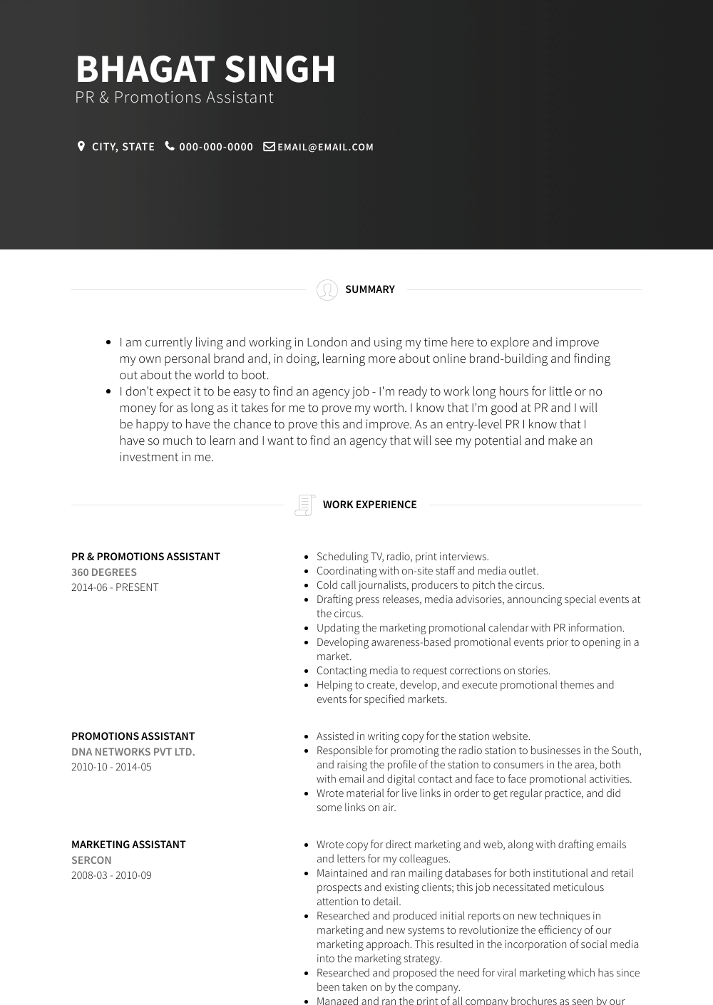Promotions Assistant - Resume Samples and Templates | VisualCV