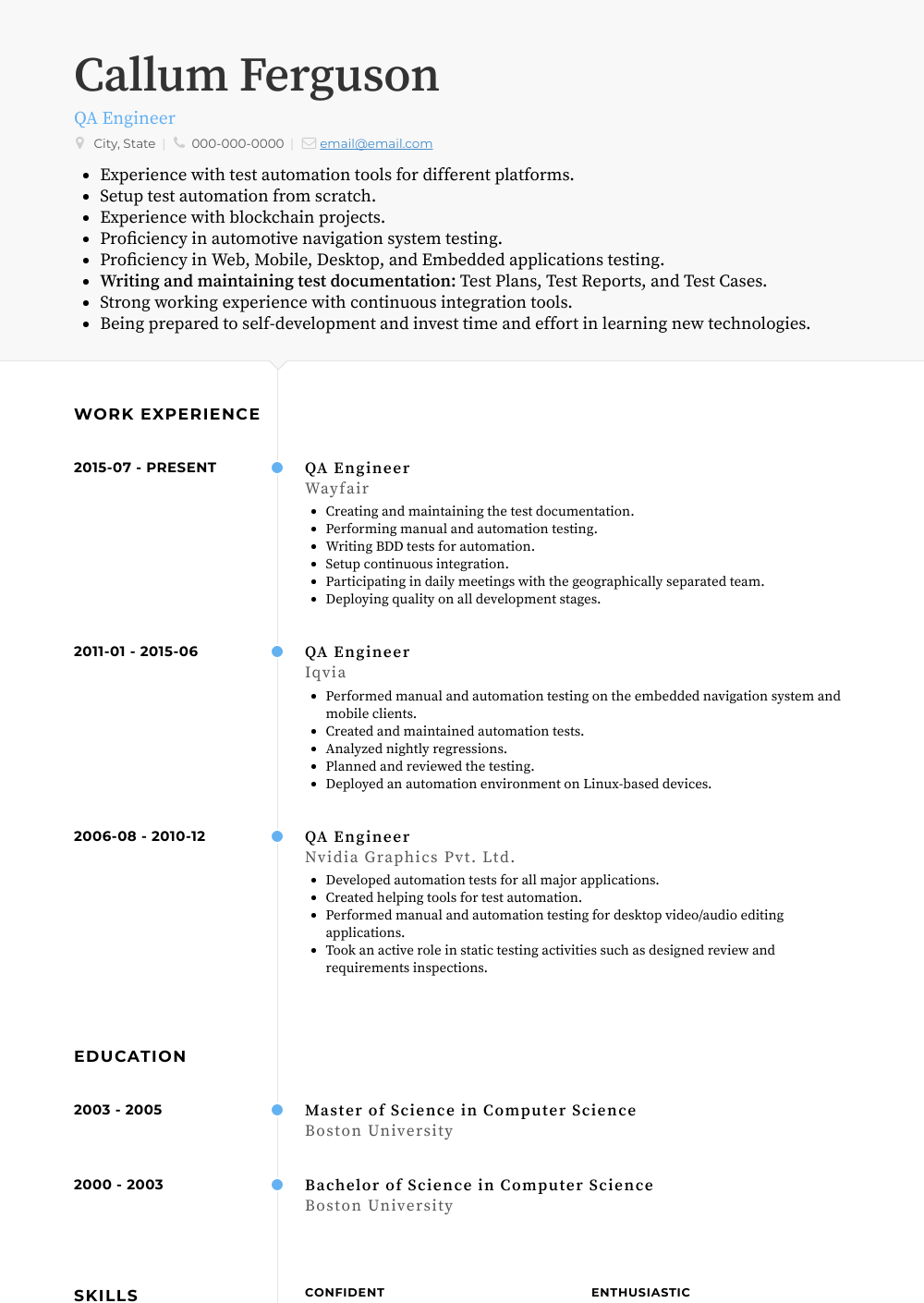 Qa Engineer Resume Samples And Templates VisualCV