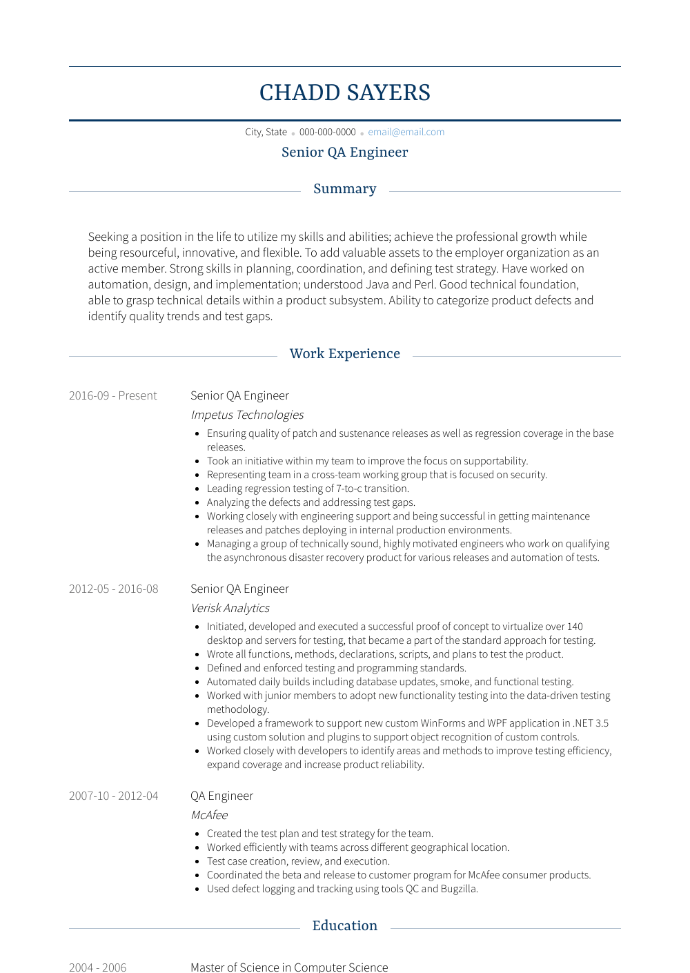 Qa Engineer Resume Samples And Templates VisualCV