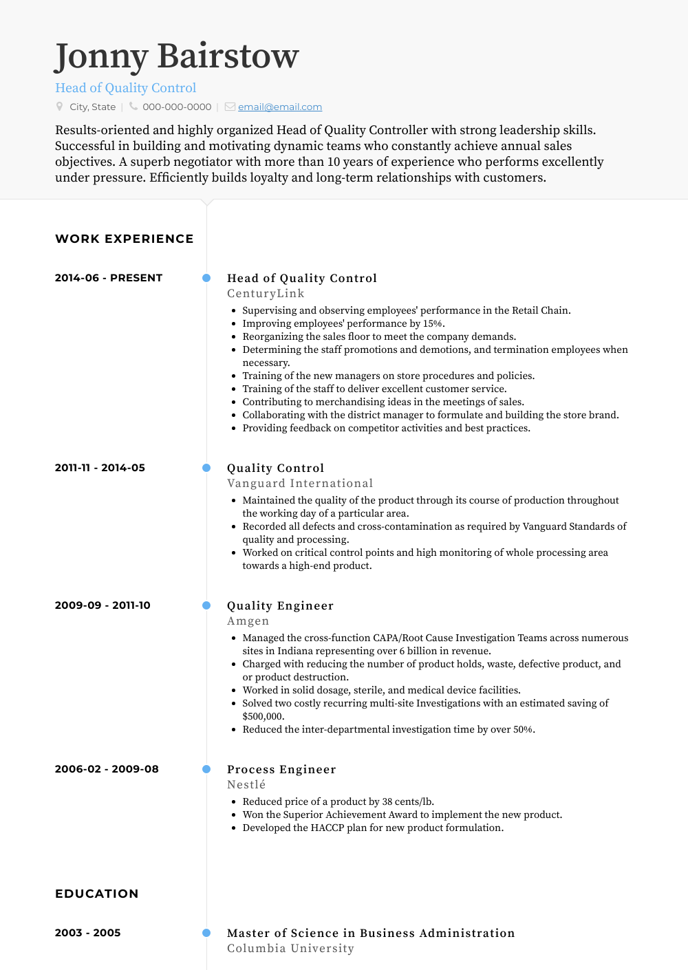Quality Control Resume Samples And Templates VisualCV