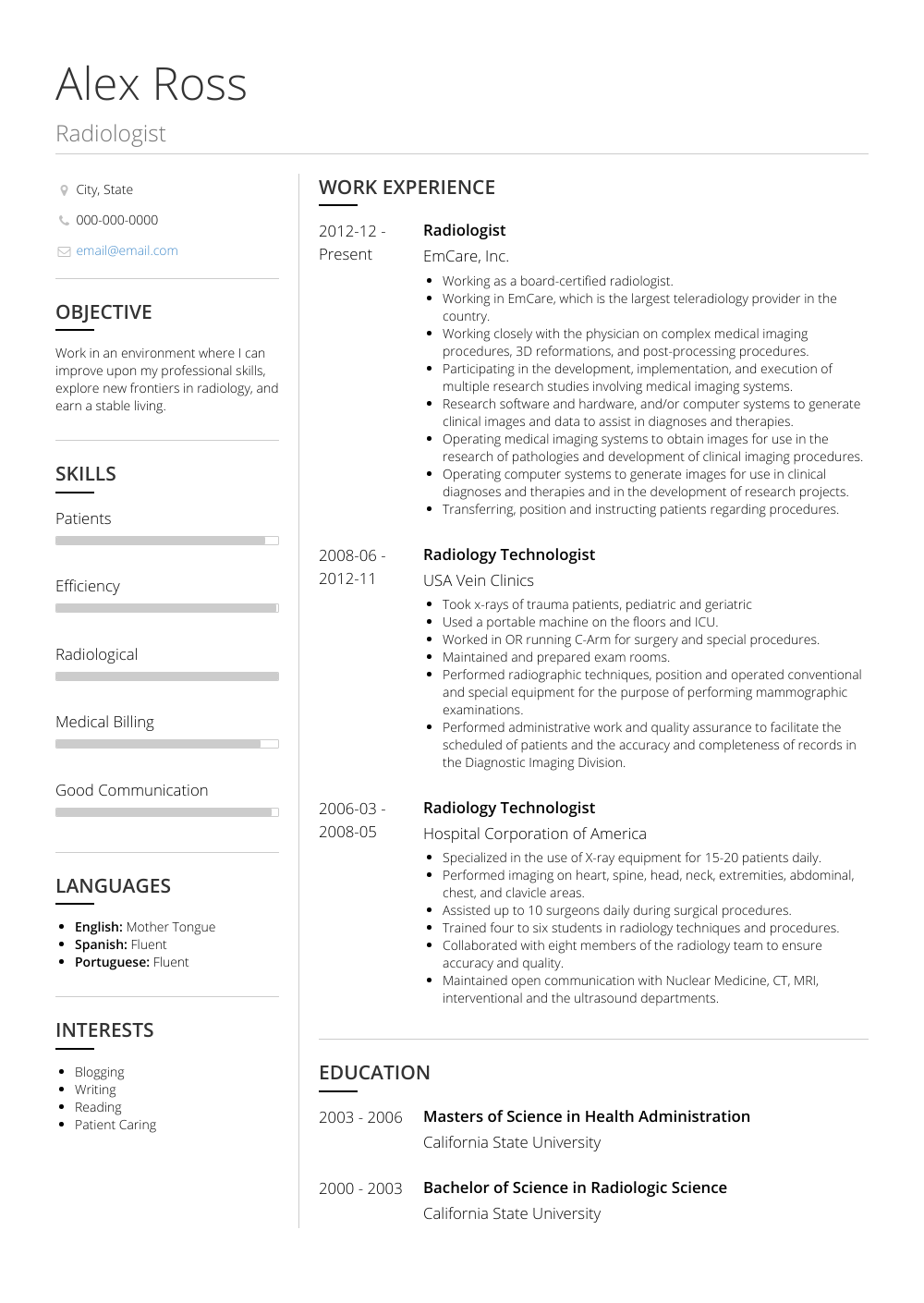 Radiologist Resume Samples And Templates VisualCV