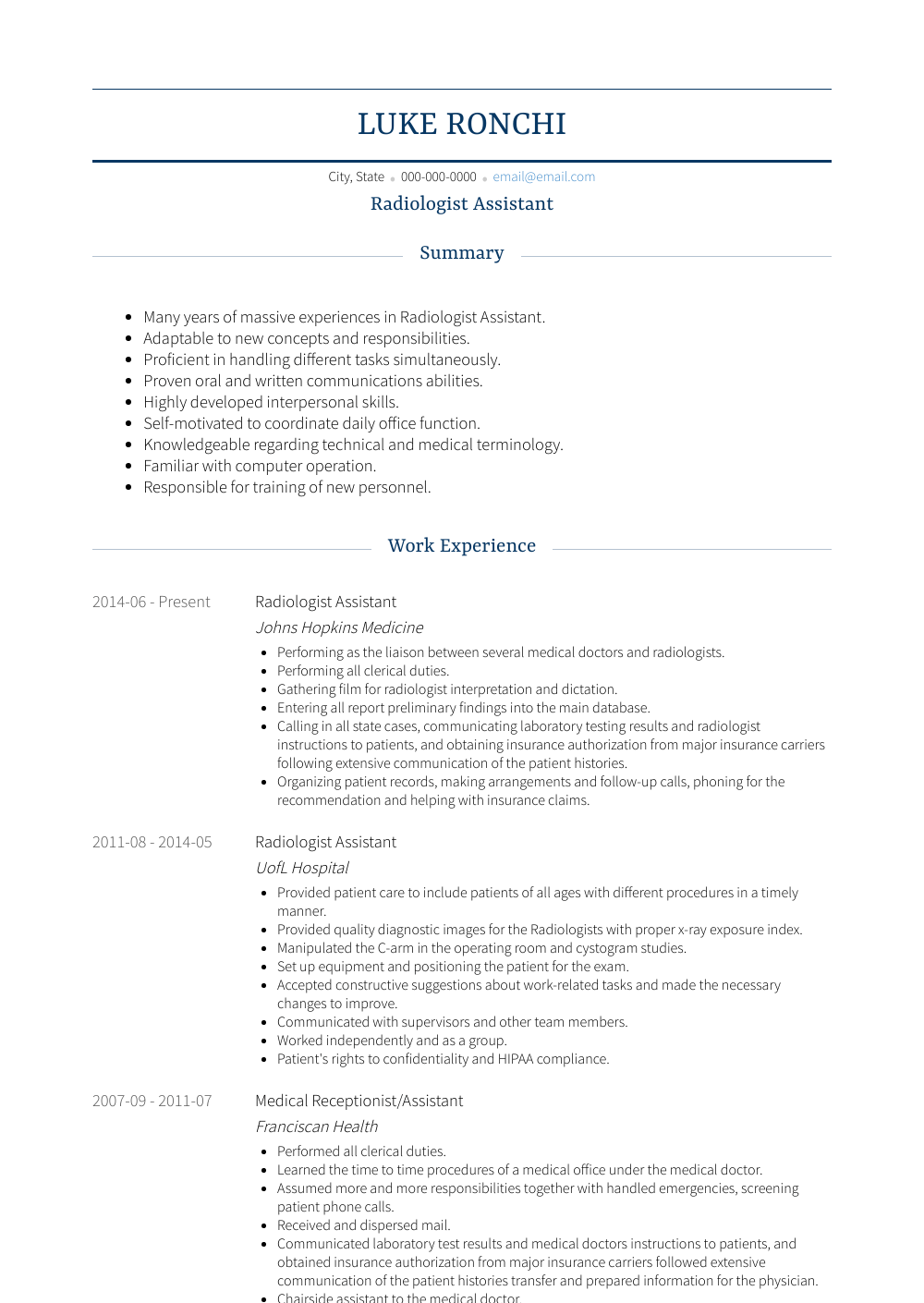 Radiologist Resume Samples And Templates VisualCV