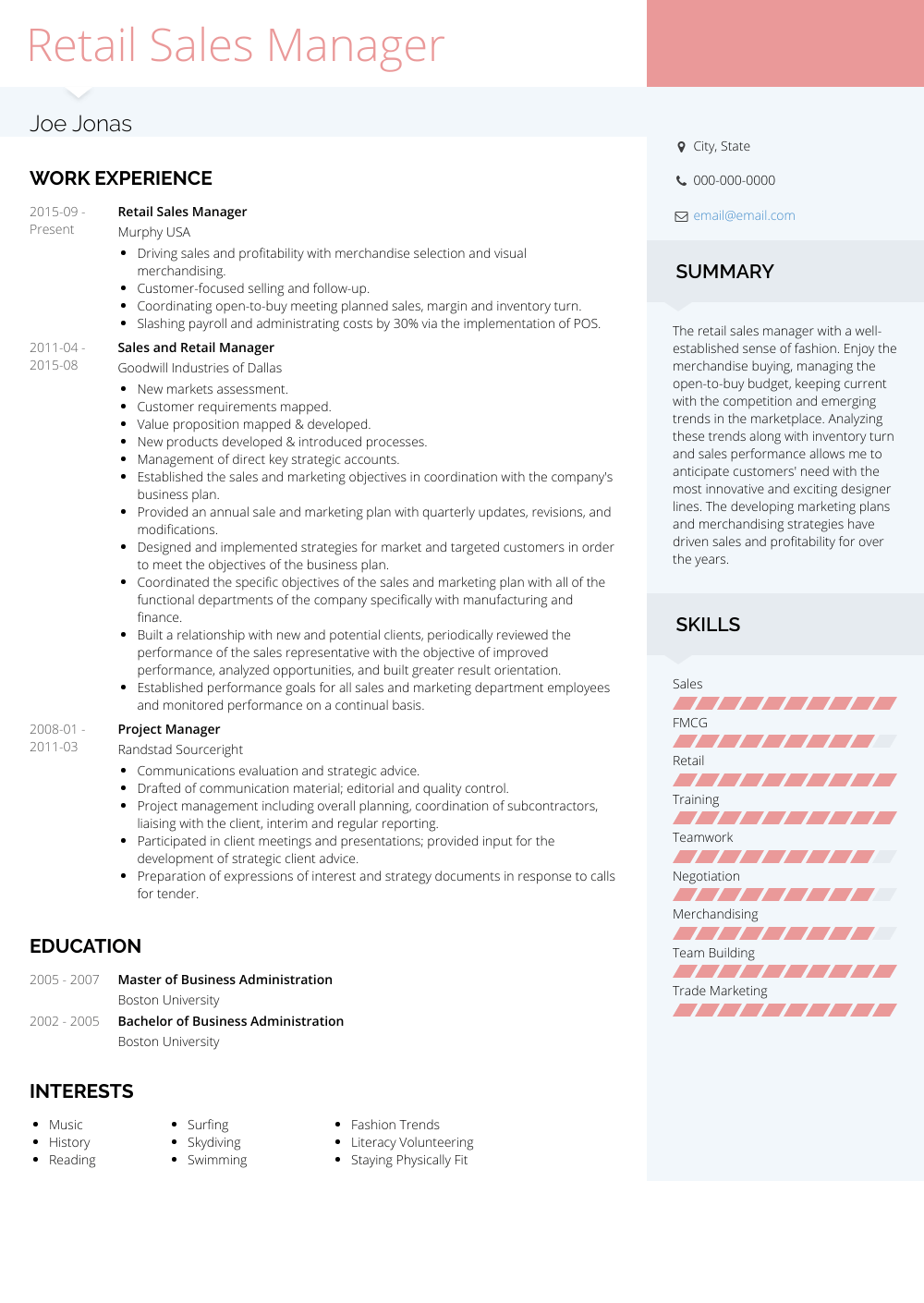 Retail Sales Resume Samples And Templates VisualCV