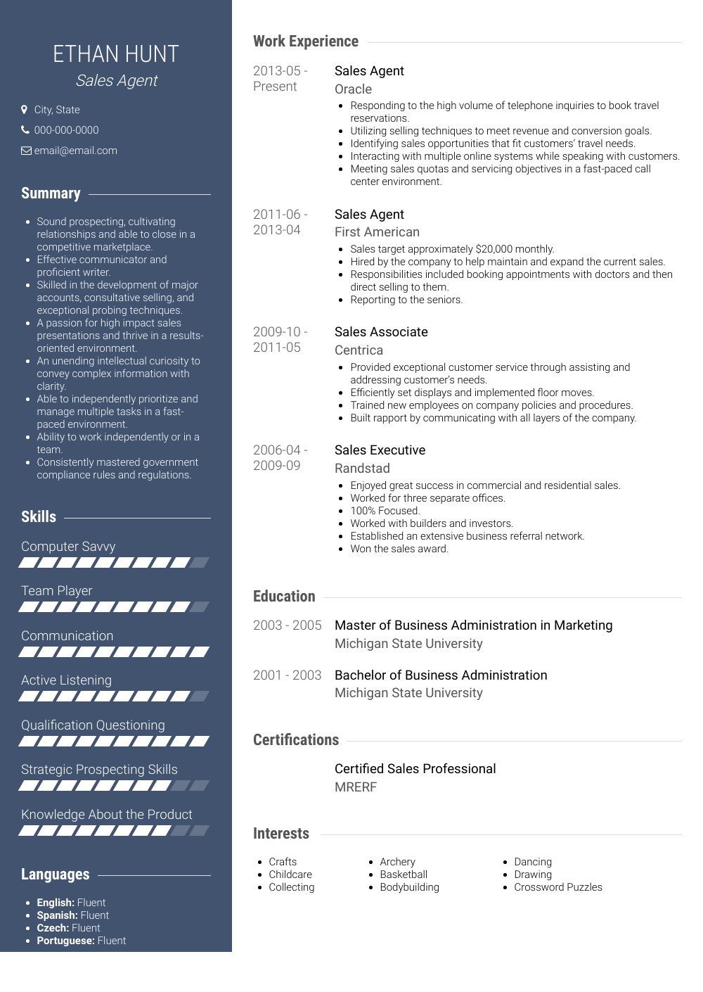 Sales Agent Resume Samples And Templates VisualCV