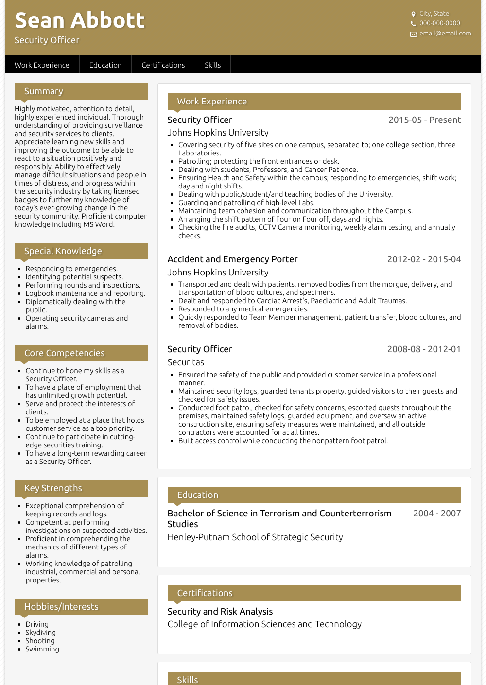 Security Officer Resume Samples And Templates VisualCV