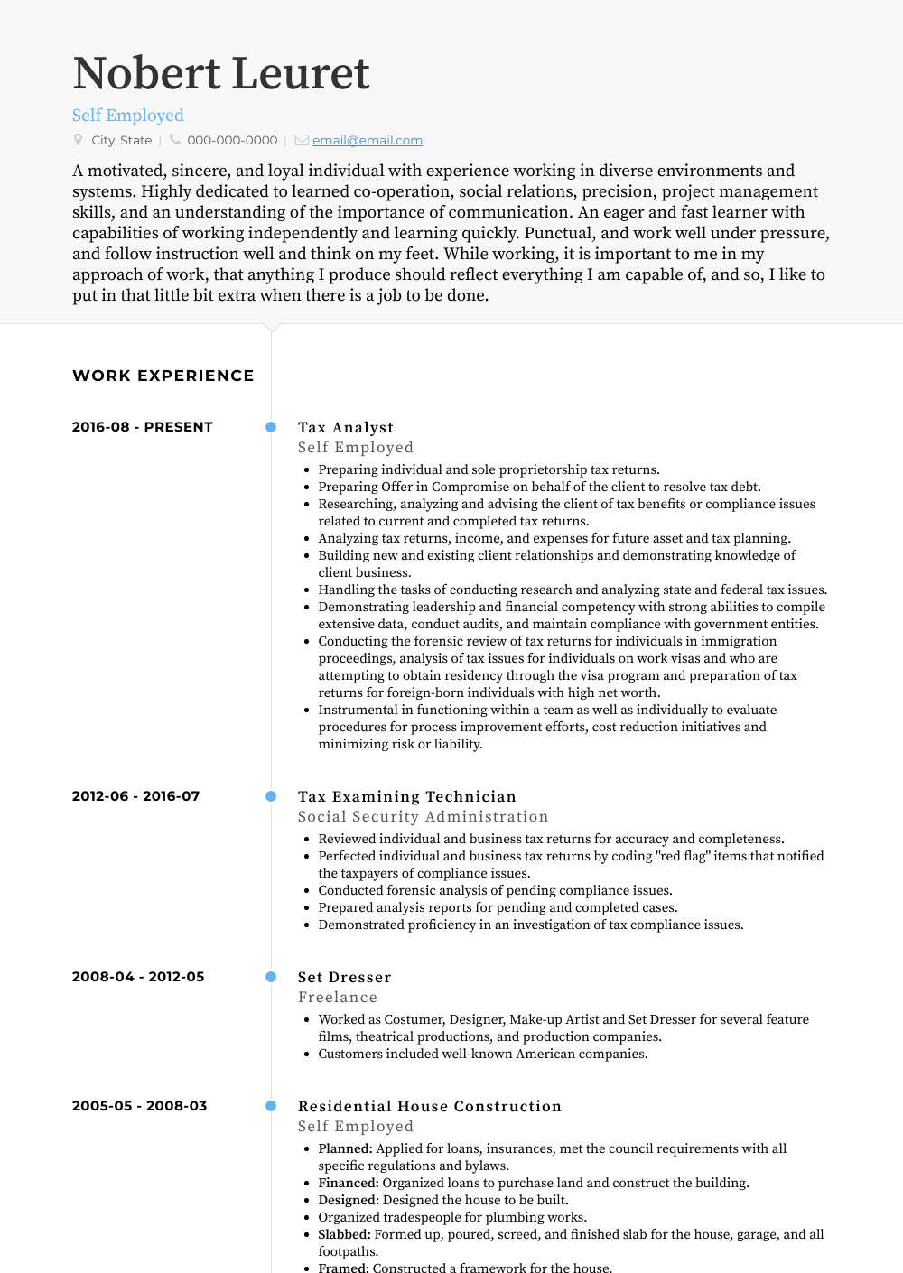Self Employed Resume Samples And Templates VisualCV