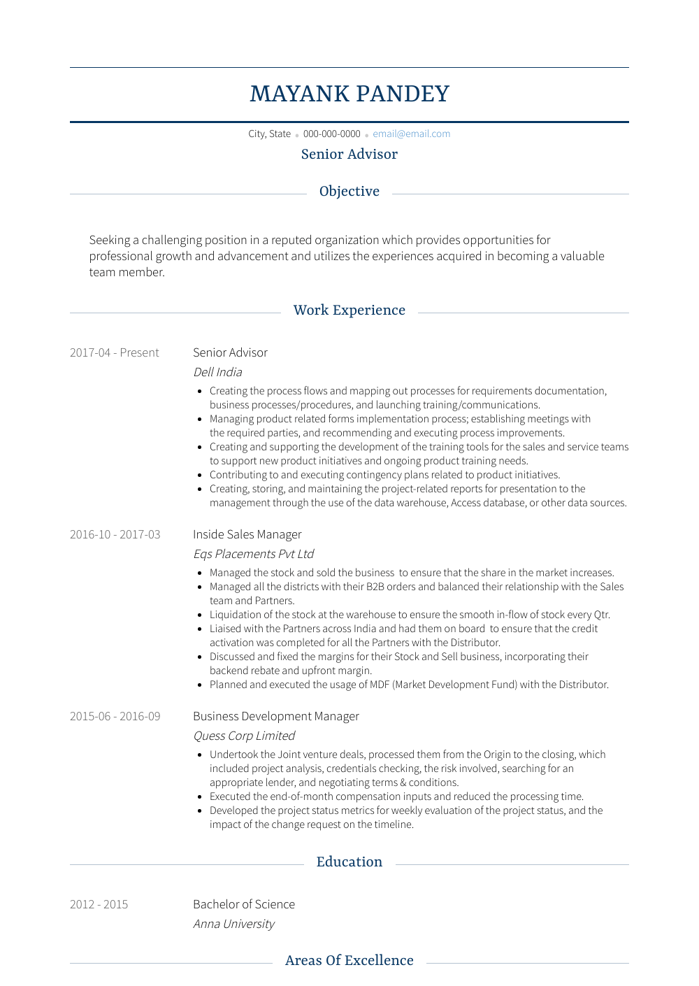 Senior Advisor - Resume Samples and Templates | VisualCV