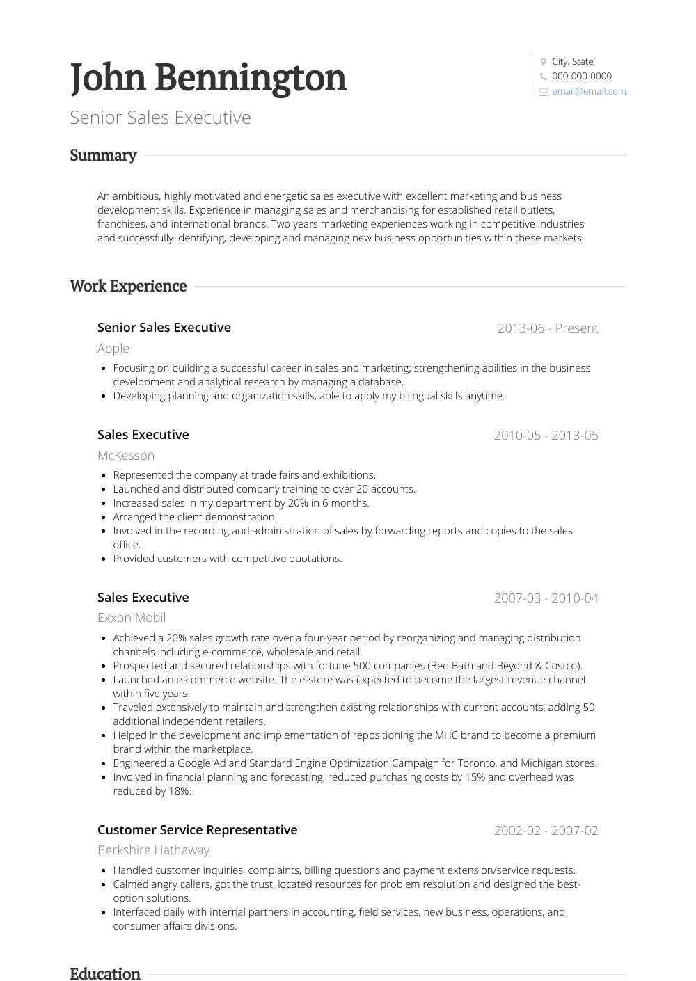 Senior Sales Executive Resume Samples And Templates VisualCV