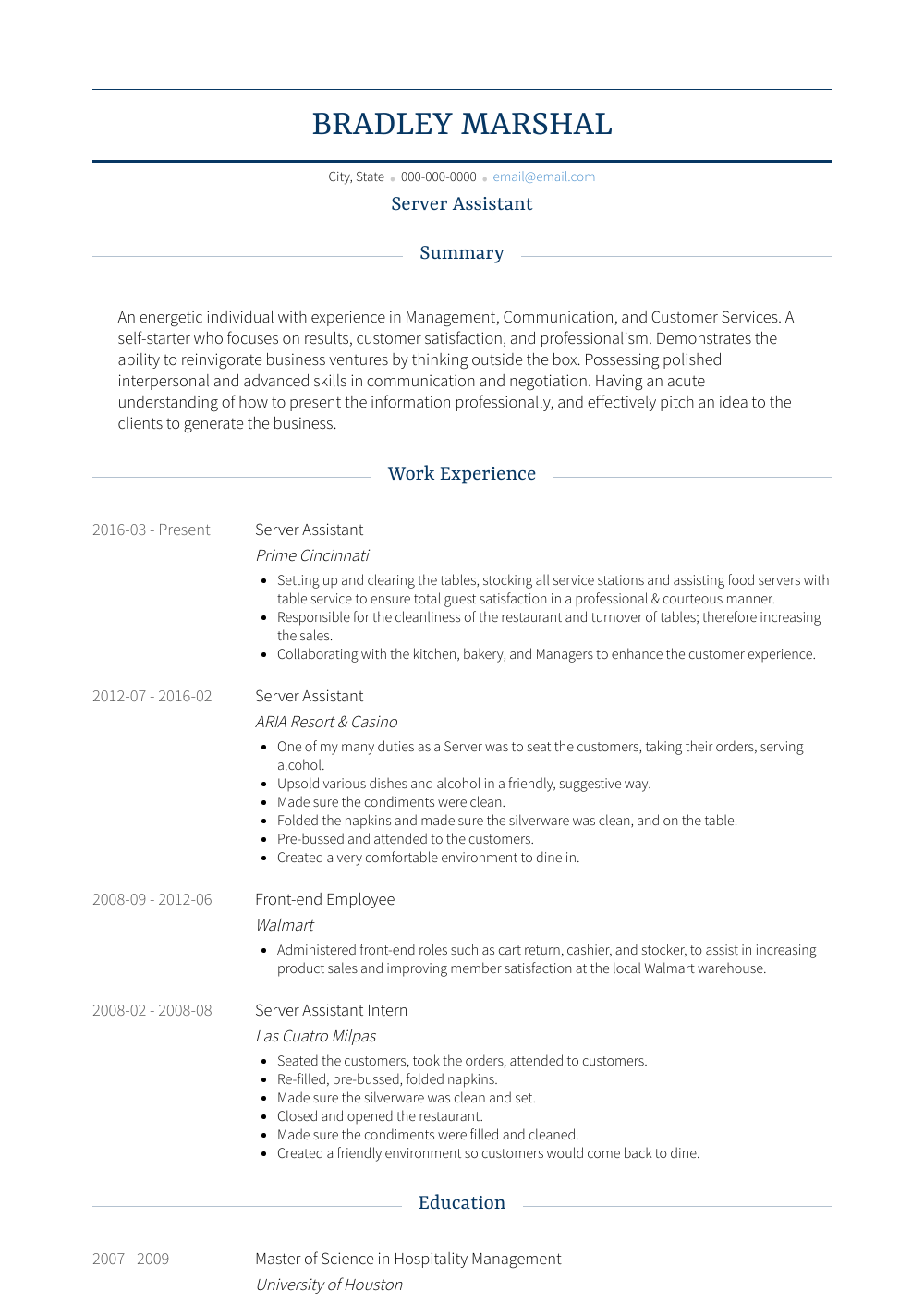 Sample Resume For Server