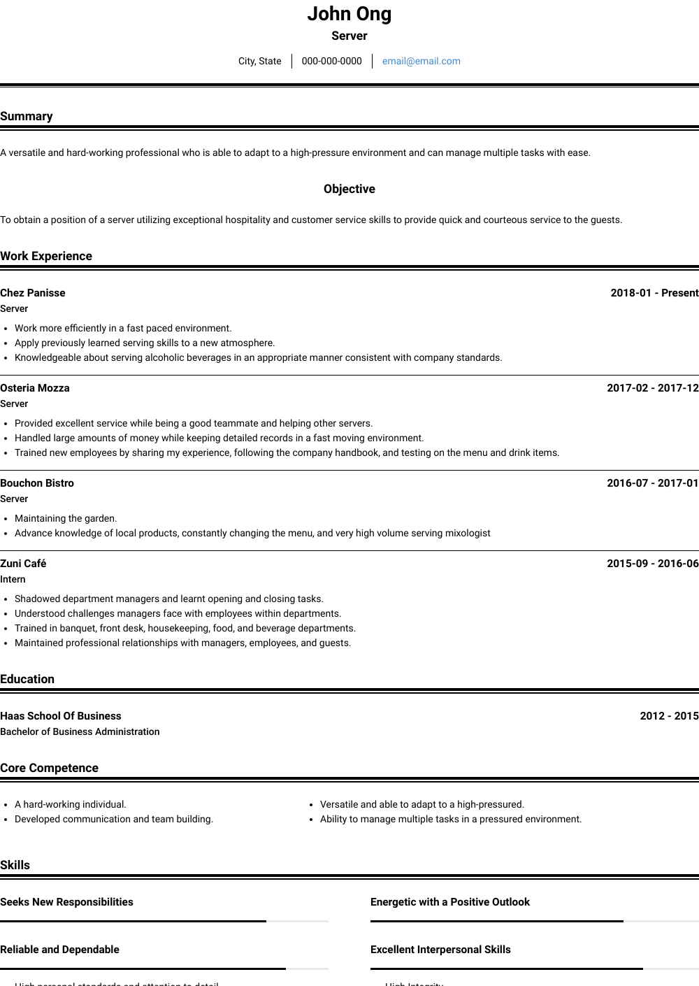 Server Resume Samples And Templates VisualCV