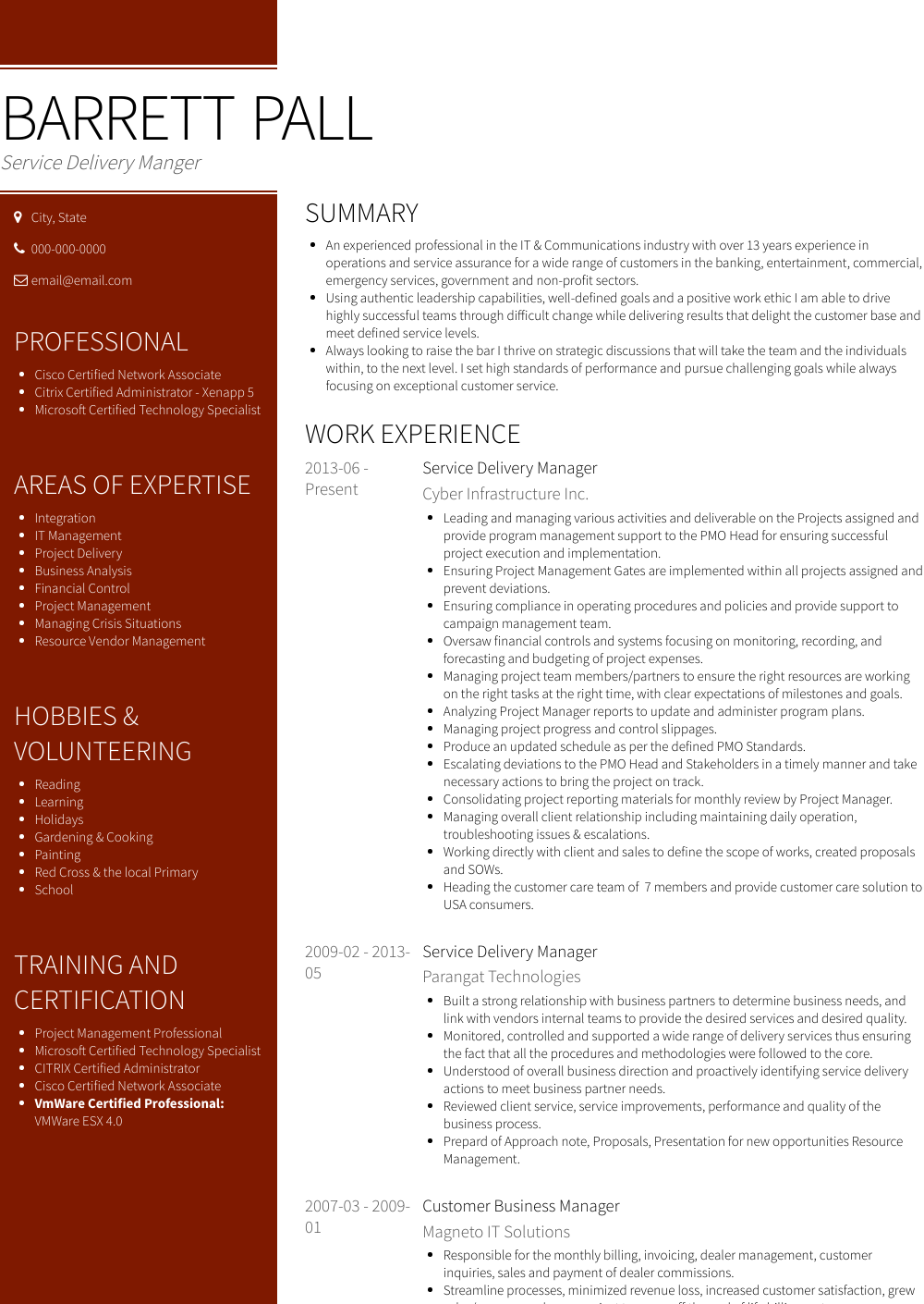 Service Delivery Manager Resume Samples And Templates VisualCV