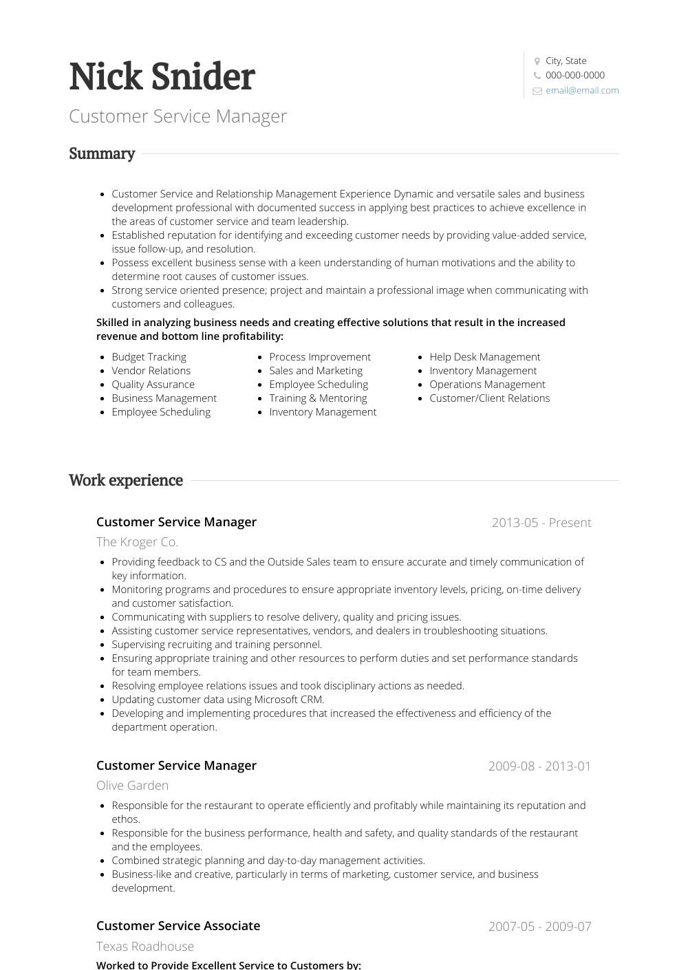 Service Manager Resume Samples And Templates VisualCV