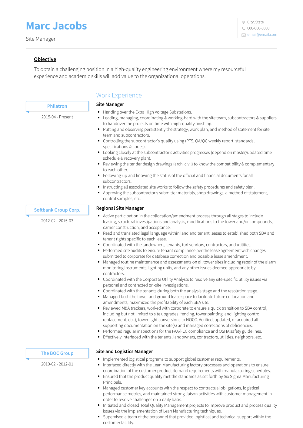 Site Manager Resume Samples And Templates VisualCV