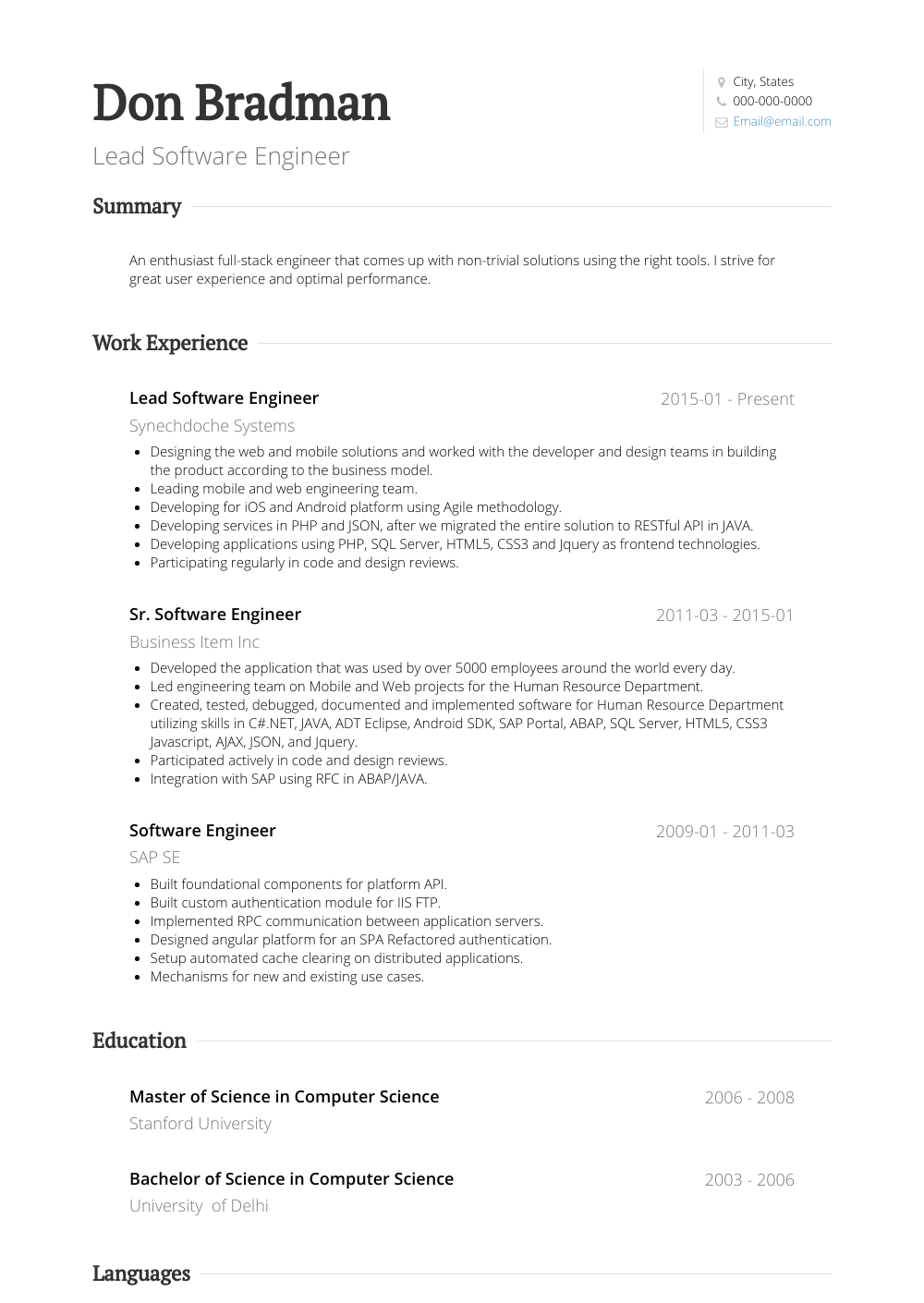 Software Engineer Cv Clean CV For Software Engineer Resume Template 