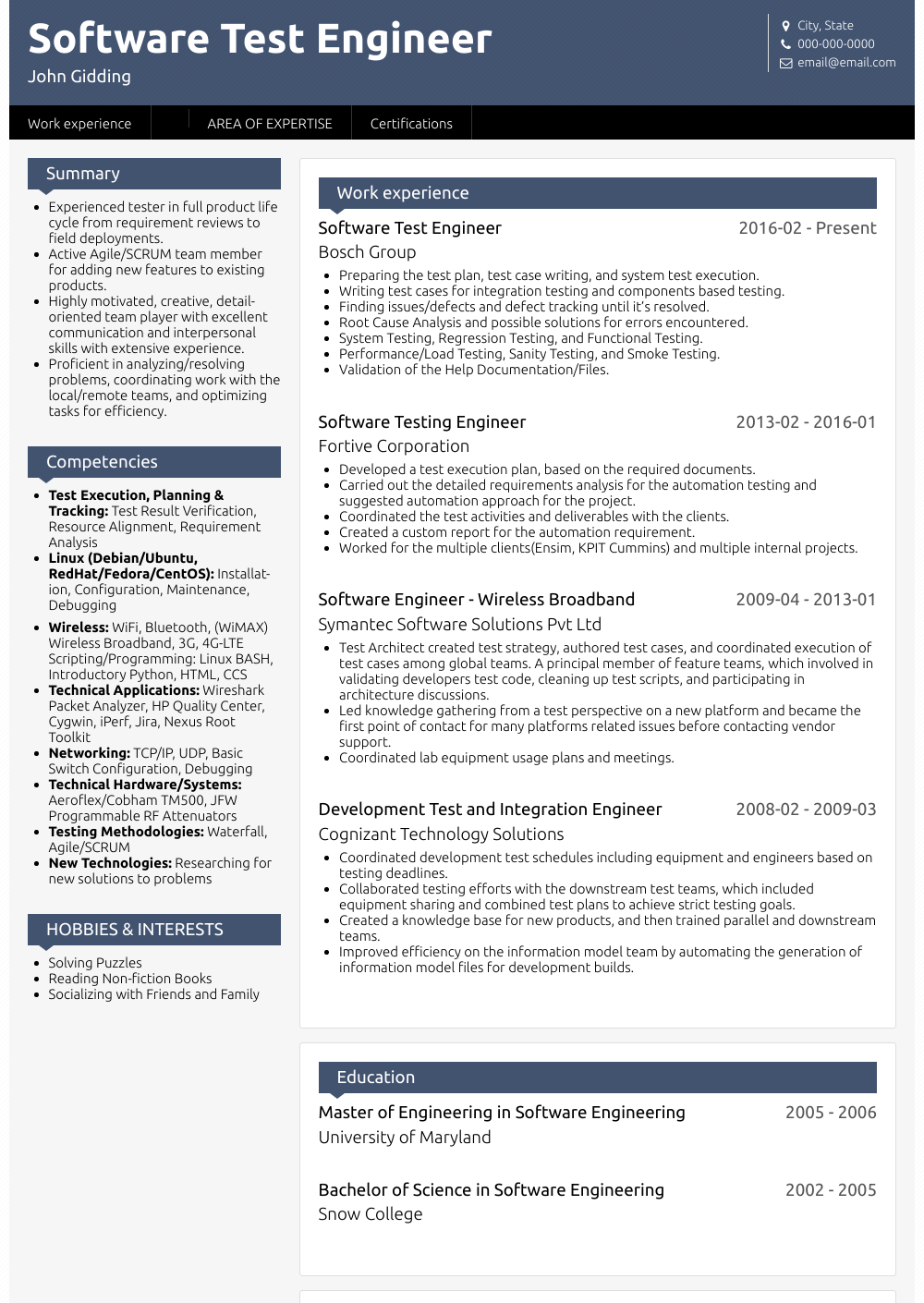 Software Engineer Resume Template Free Download