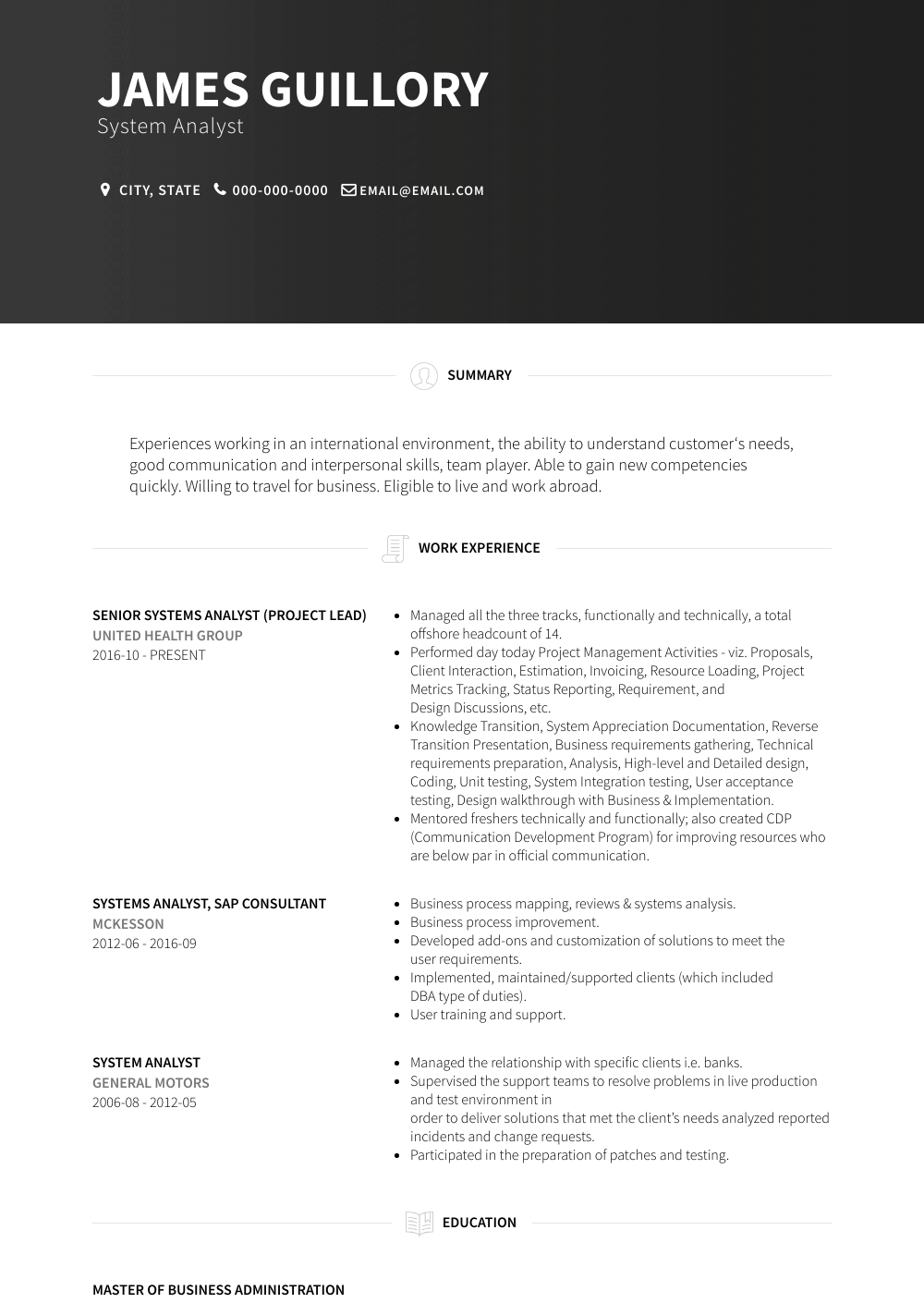 System Analyst - Resume Samples and Templates | VisualCV