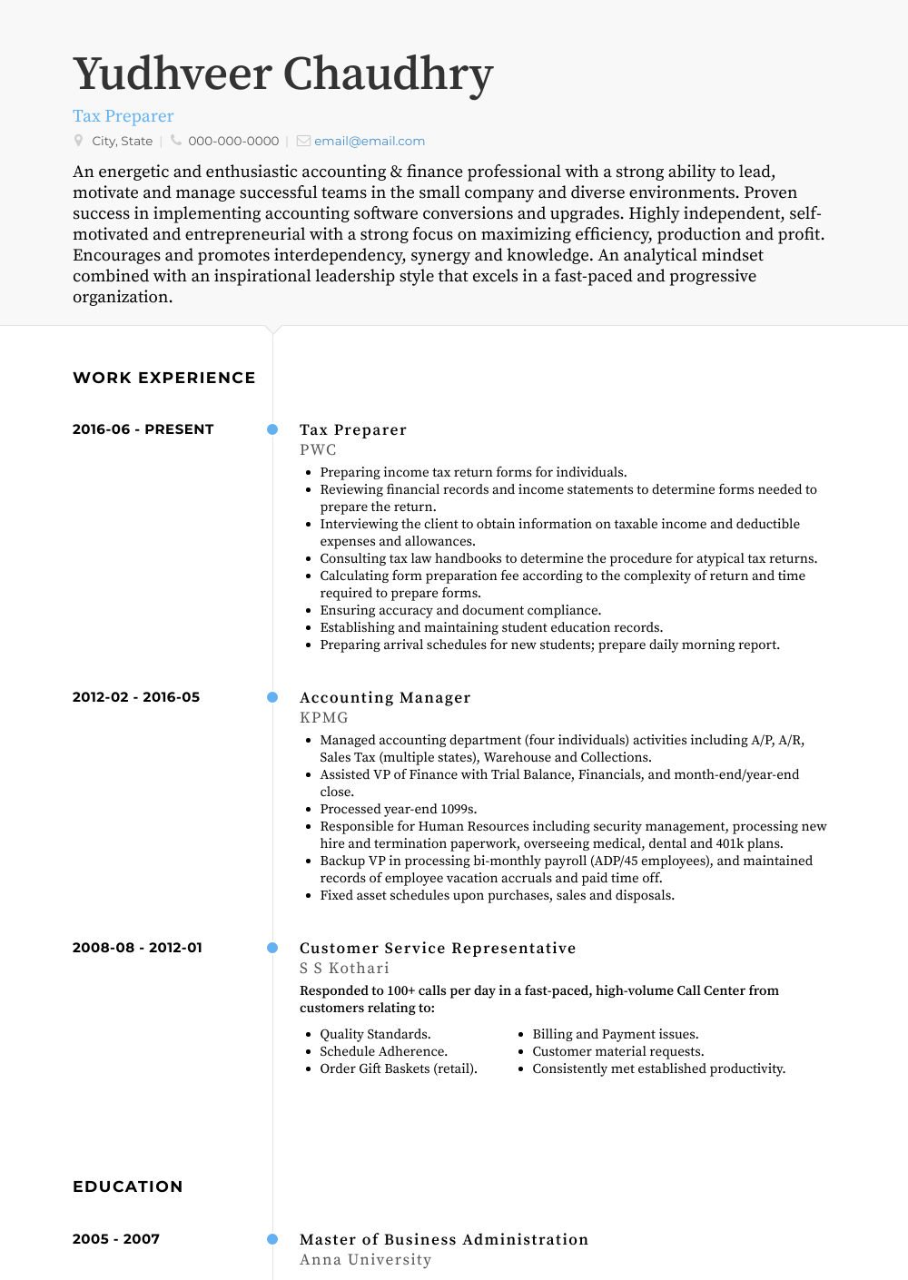 Tax Preparer Resume Samples And Templates VisualCV