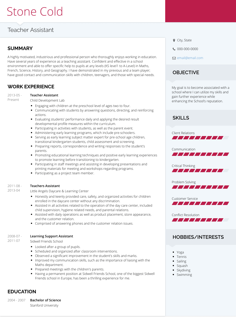 Teacher Assistant Resume Samples And Templates VisualCV