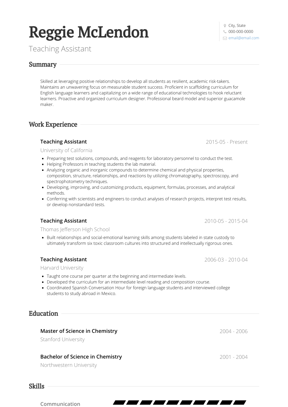 Teaching Assistant Resume Samples And Templates VisualCV