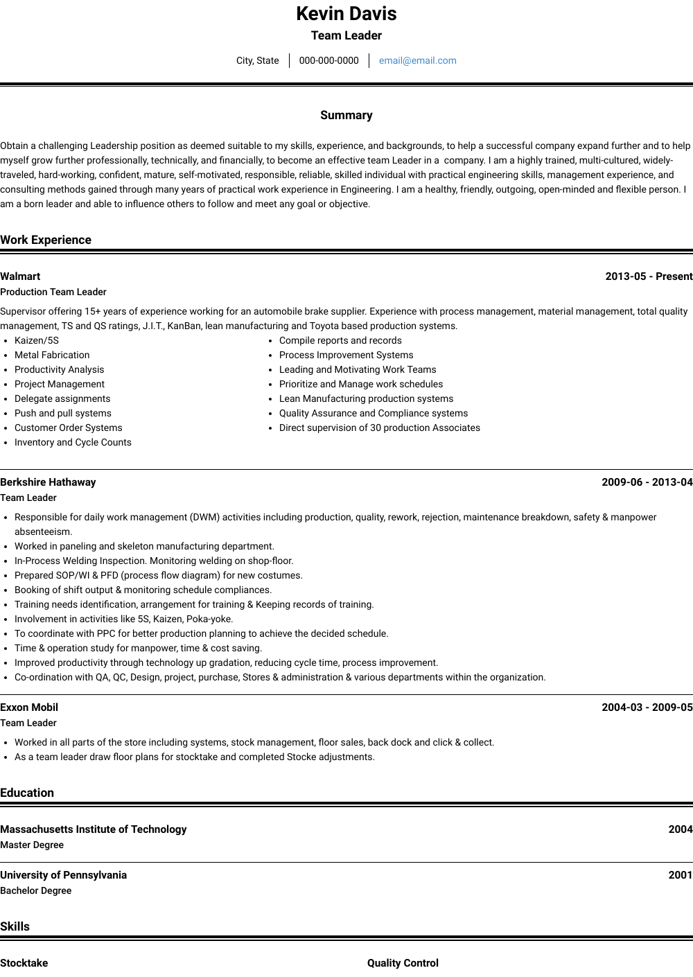 Team Lead Cv For Team Leader Operations Team Leader Resume Example 